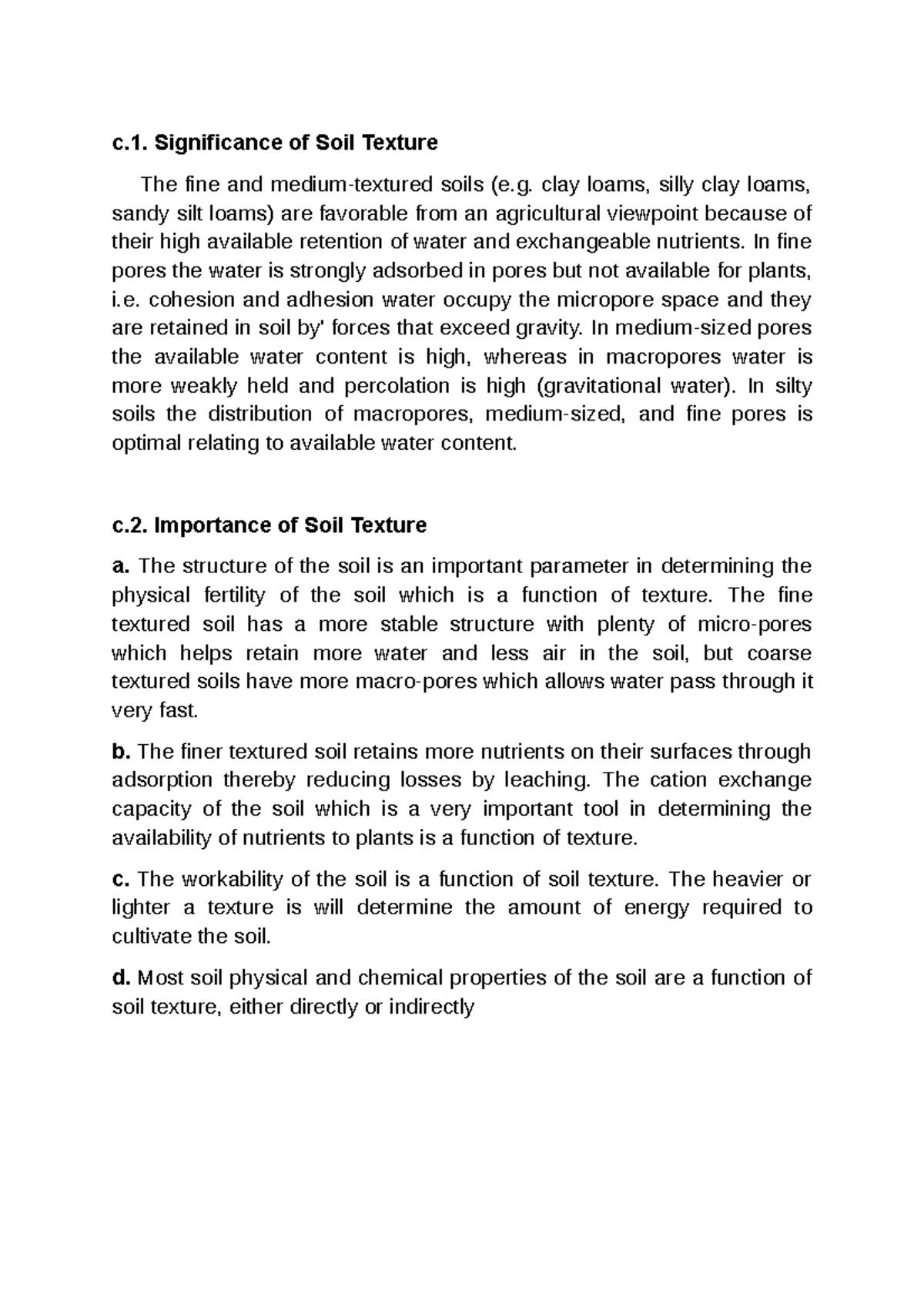Significance of Soil Texture - c. Significance of Soil Texture The fine and medium-textured ...