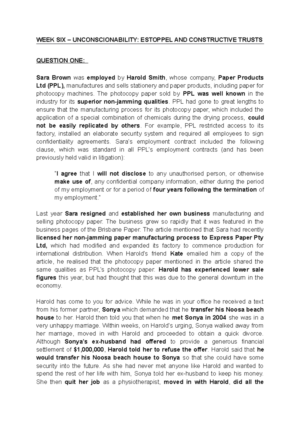 LLB205 Tutorial Questions Week 6 - WEEK SIX – UNCONSCIONABILITY ...