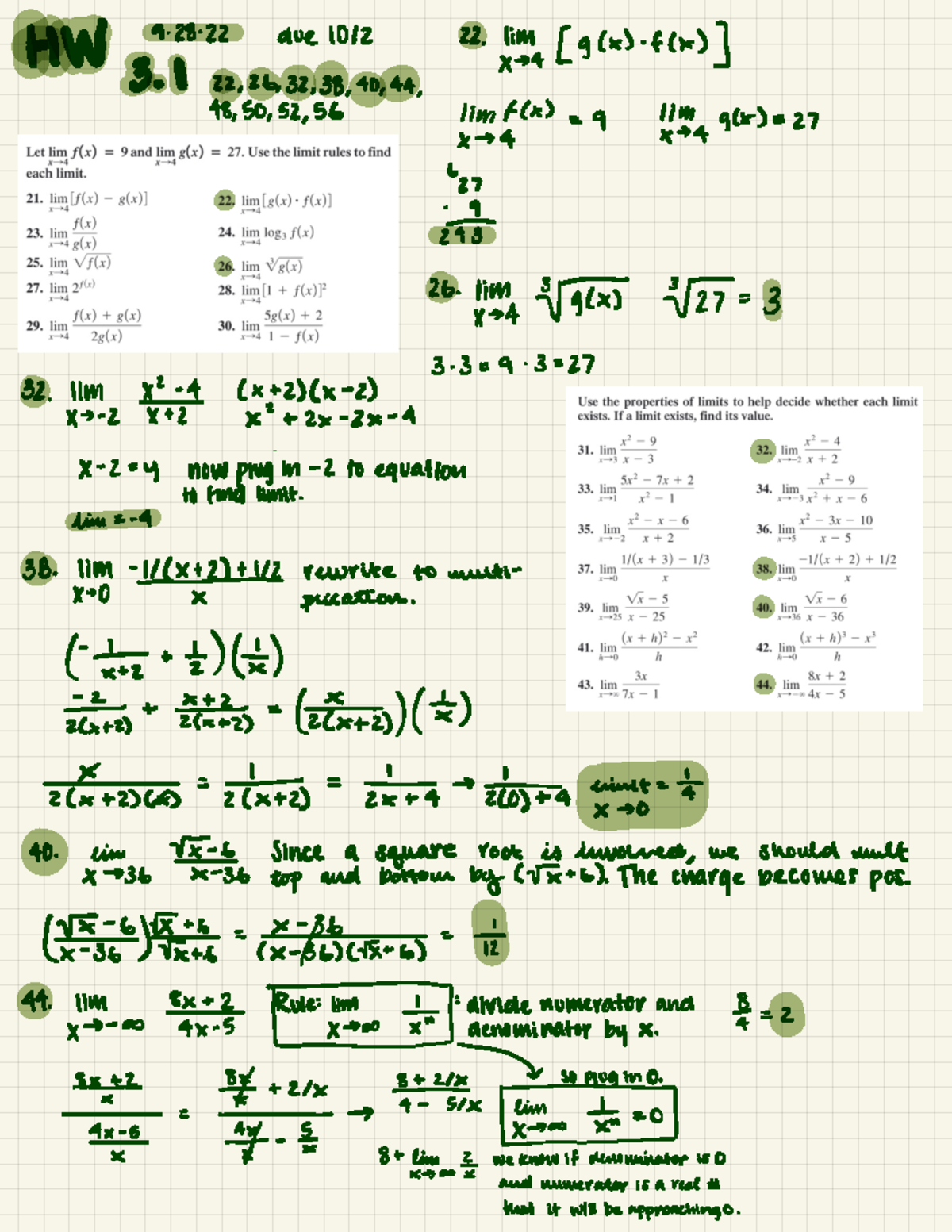 Math 16 - Classwork - f) W$ due 1012 22 . Iim 7 ³ 4 [ 91 × 5 fix ...