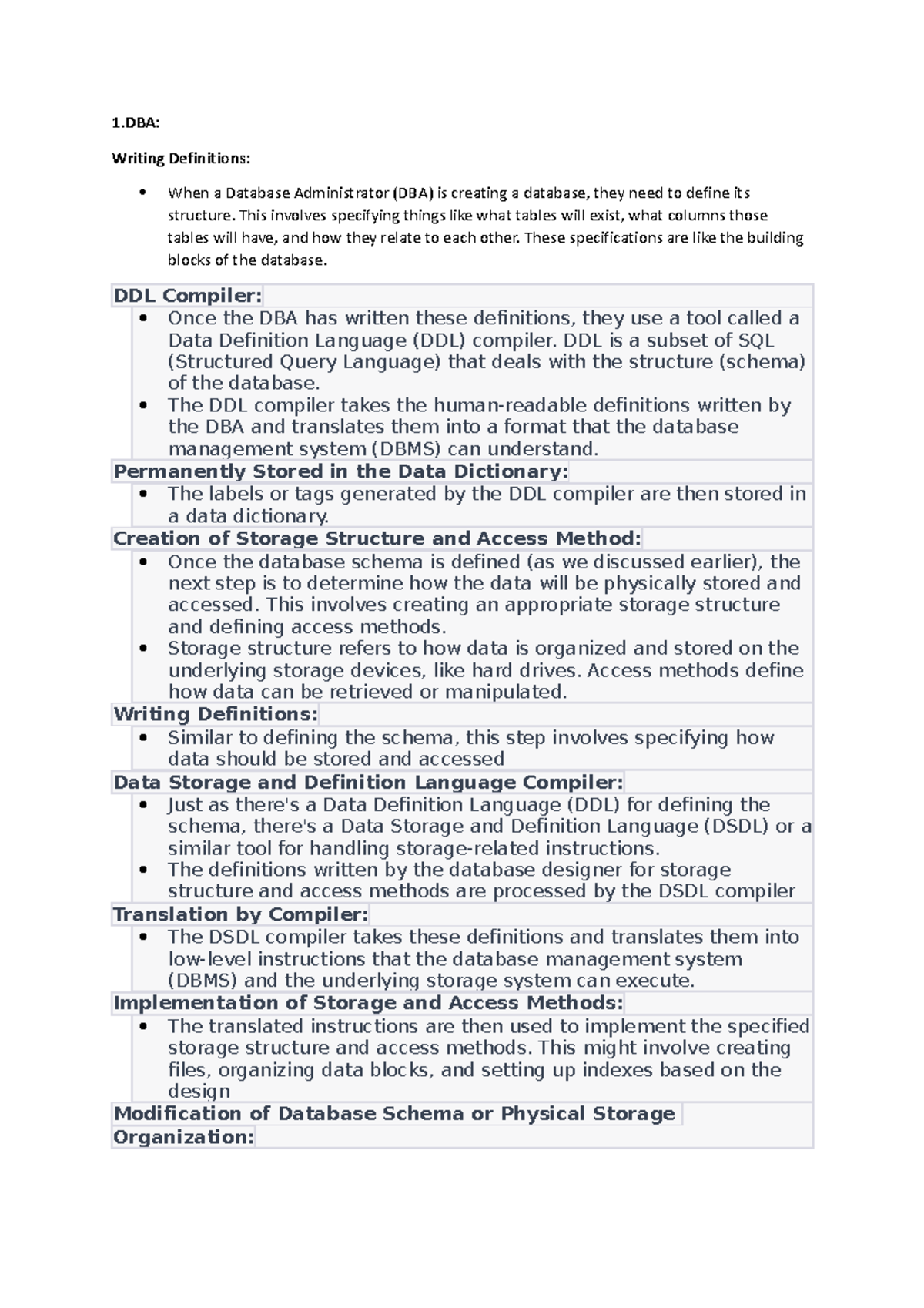 Dbms notes - 1: Writing Definitions: When a Database Administrator (DBA ...