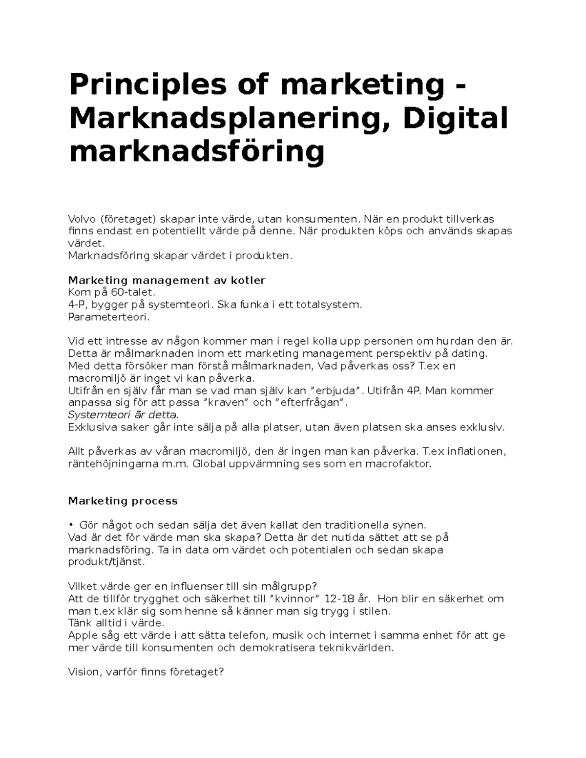 Marknadsföring föreläsning 3 - Principles of marketing - Marknadsplanering, Digital ...