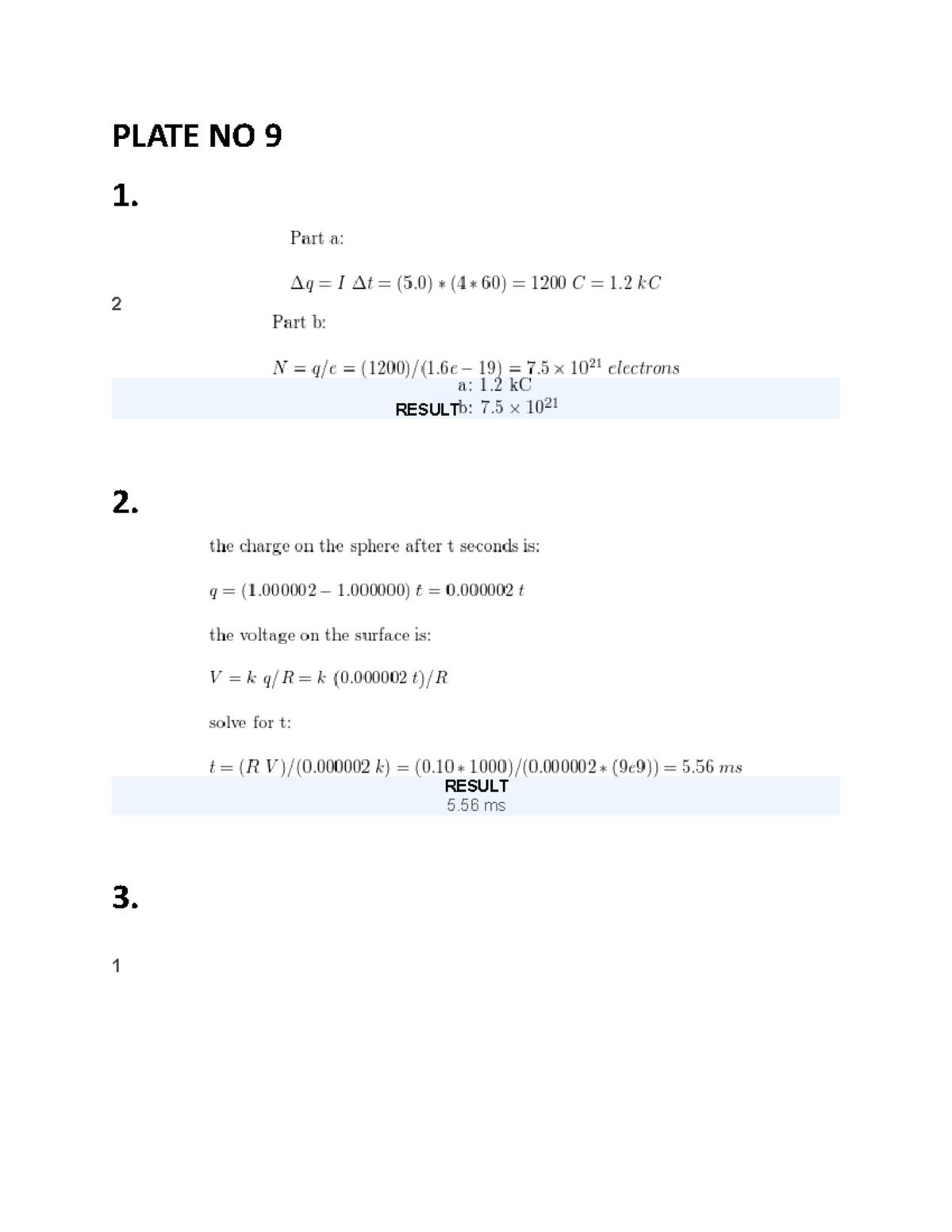 Laboratory Plate Number 9 - PLATE NO 9 1. 2 RESULT 2. RESULT 5 ms 3. 1 ...