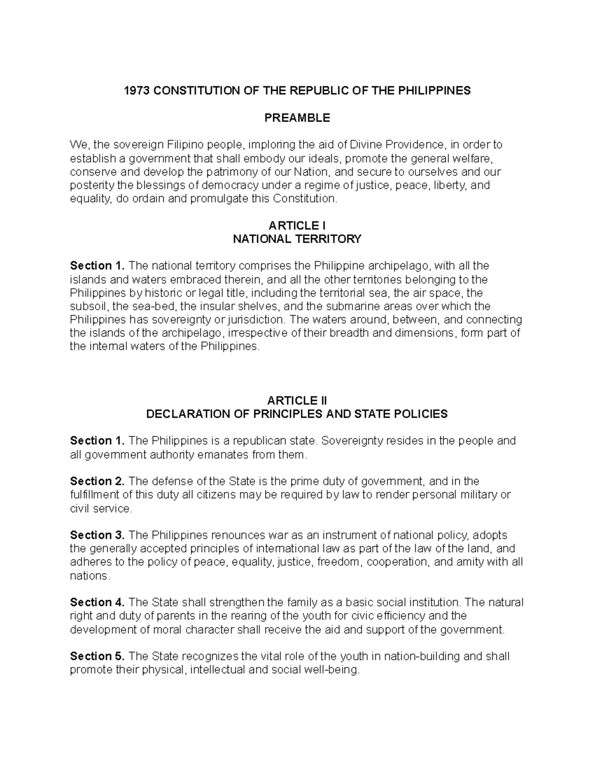 1973 Constitution OF THE Republic OF THE Philippines - 1973 ...