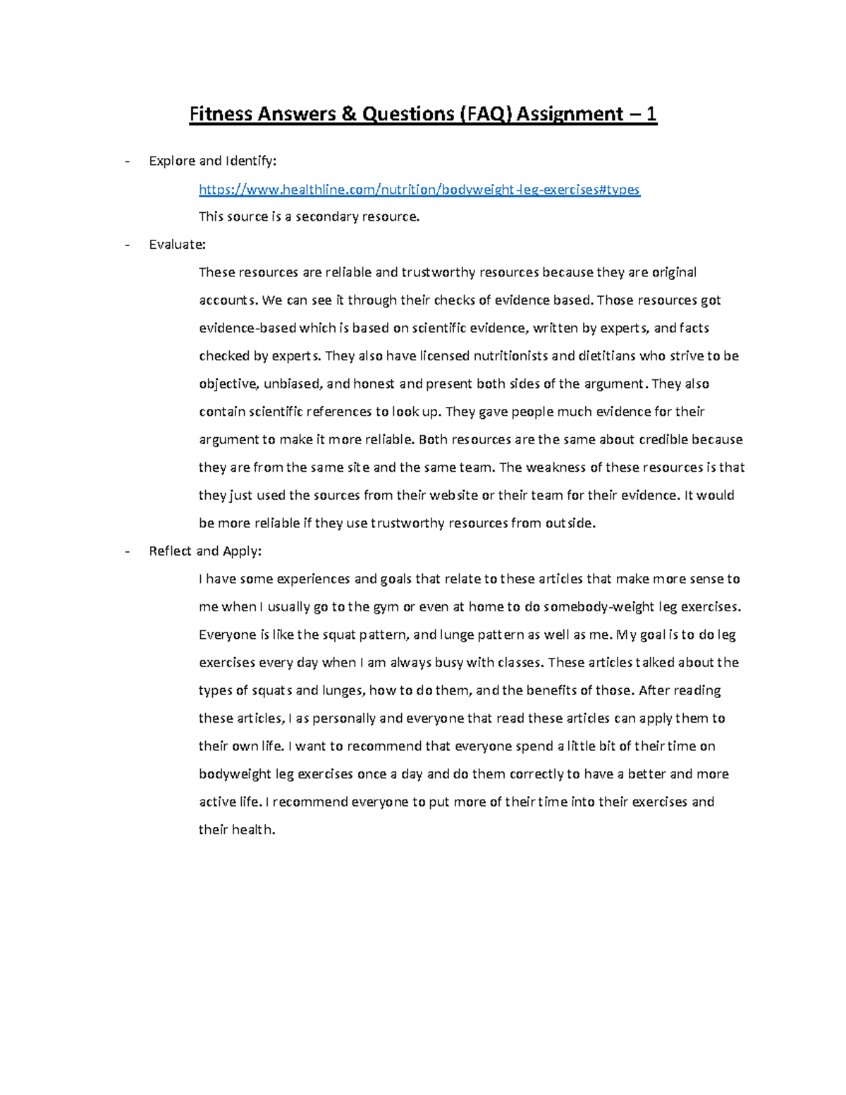 FAQ-1 - FAQ-1 - Fitness Answers & Questions (FAQ) Assignment – 1 ...