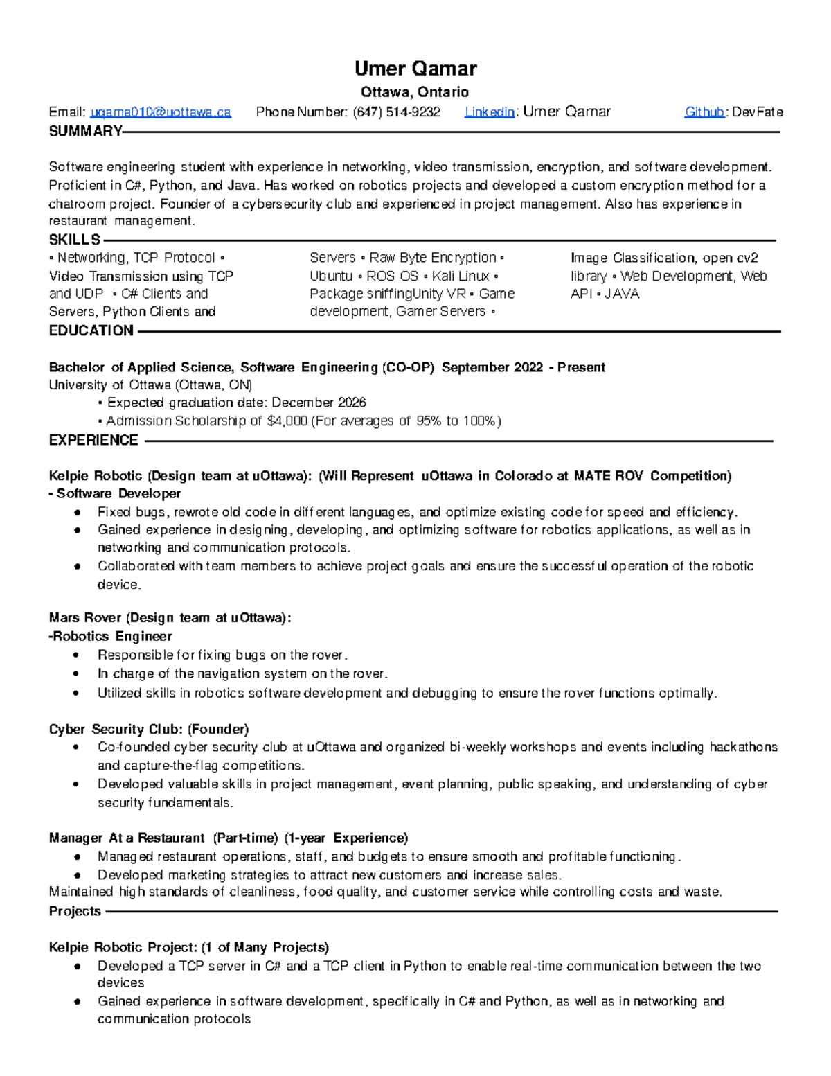 Umer Qamar Resume - SuperiorCustomer - Studocu