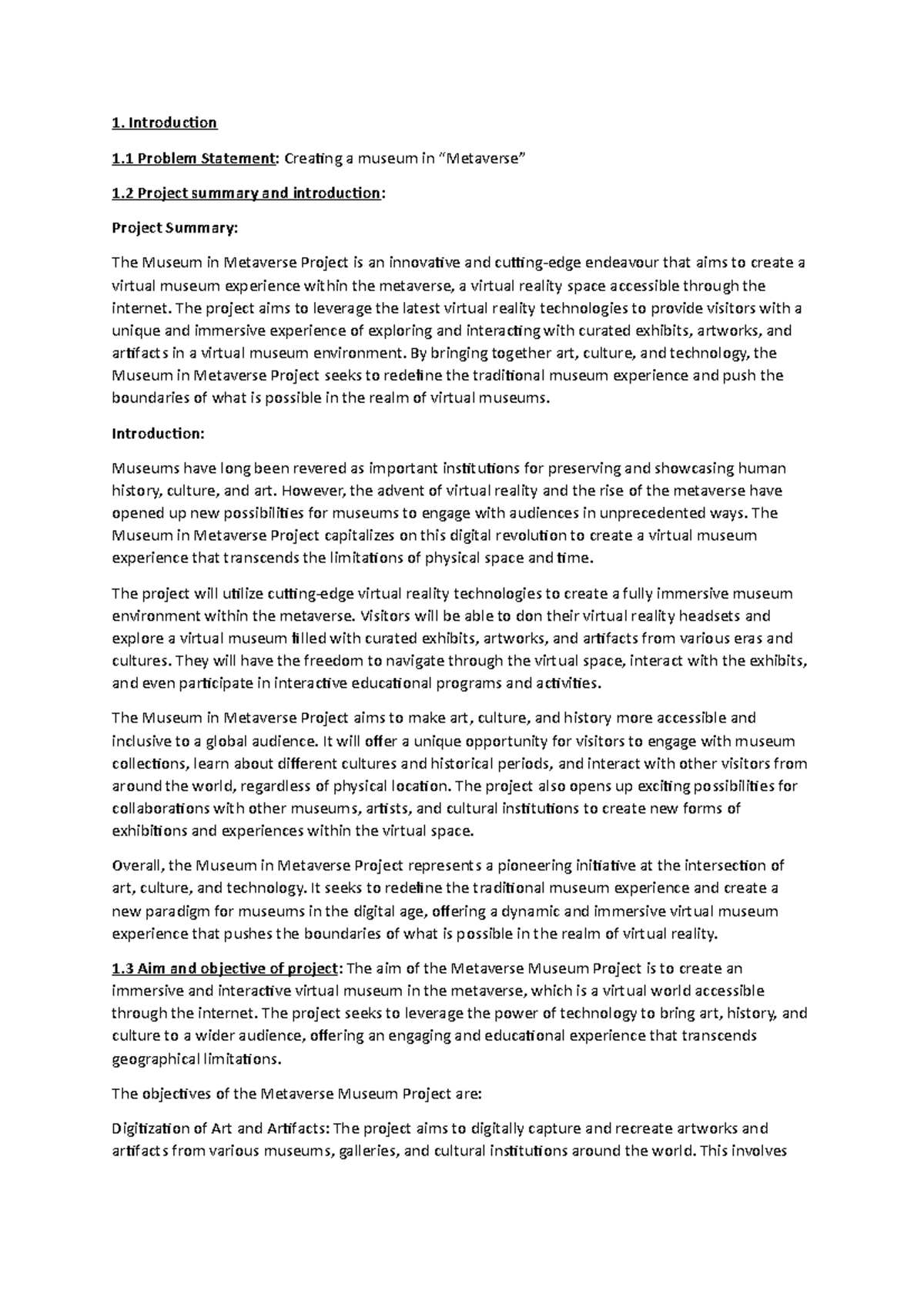 Metav Report - Introduction 1 Problem Statement: Creating a museum in ...