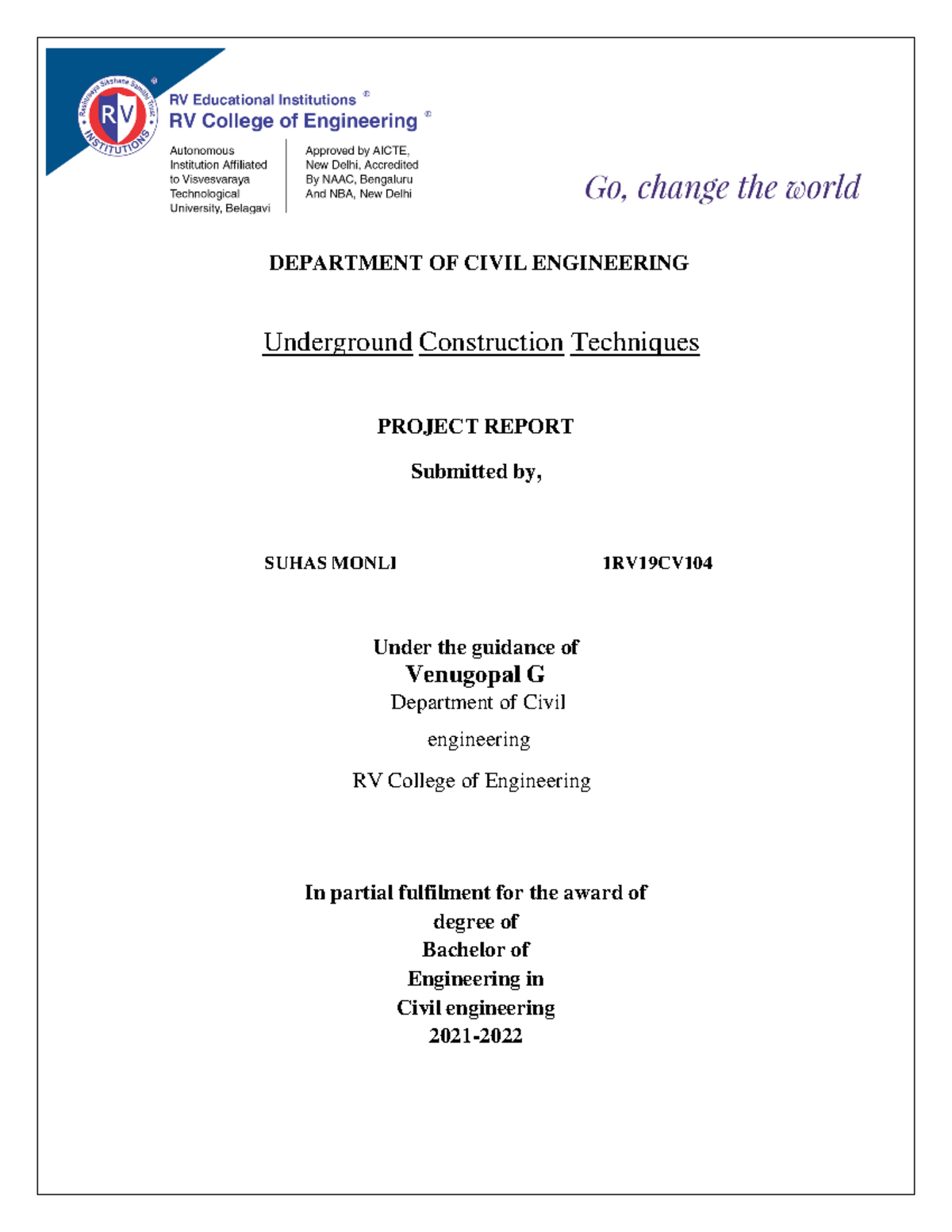 Report -Underground Construction Techniques - DEPARTMENT OF CIVIL ...