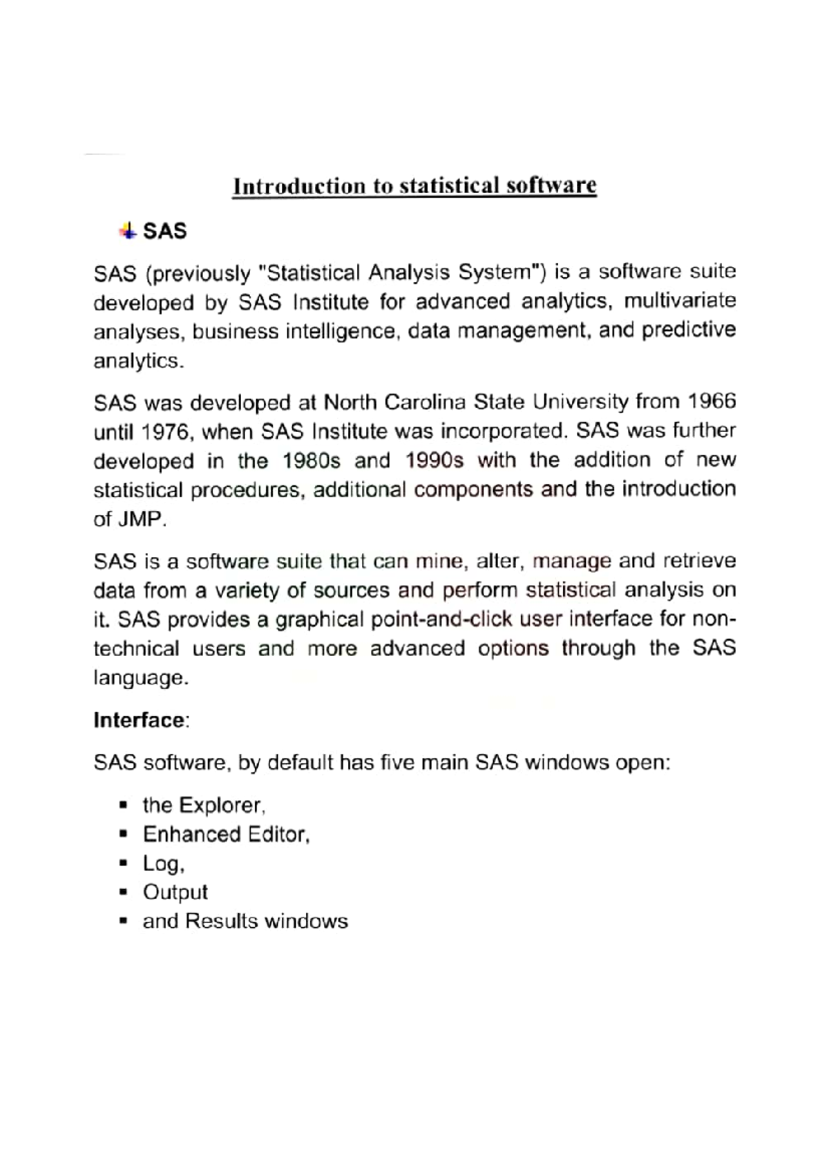 Statistical Software SAS - Pharmacy - Studocu
