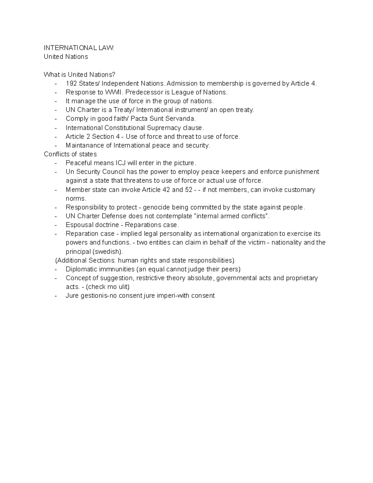 PIL - 10 - NOTES from lecture. - INTERNATIONAL LAW: United Nations What ...