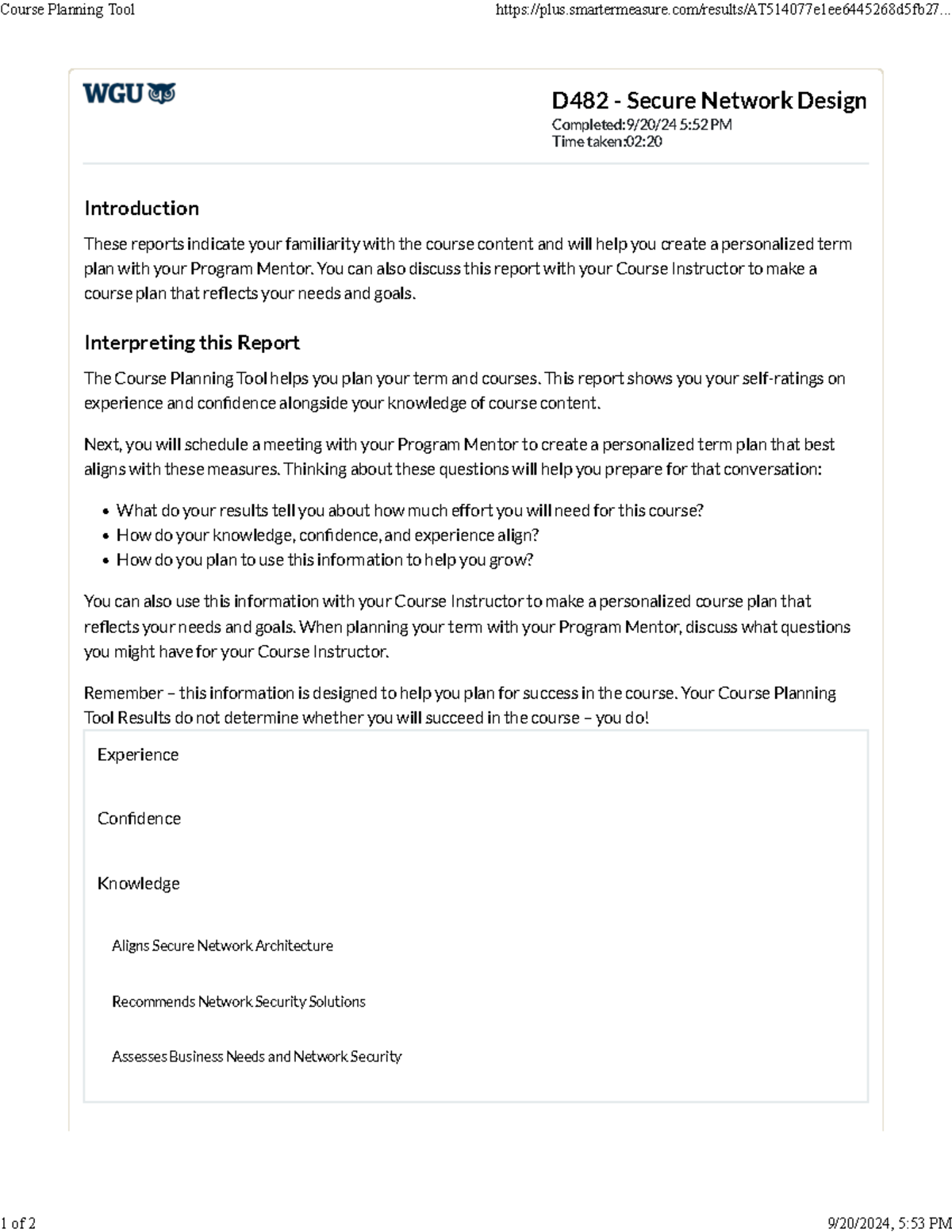 D481 - CC - Gap Assessment v2 - D482 - Secure Network Design Completed:9/20/24 5:52 PM Time ...