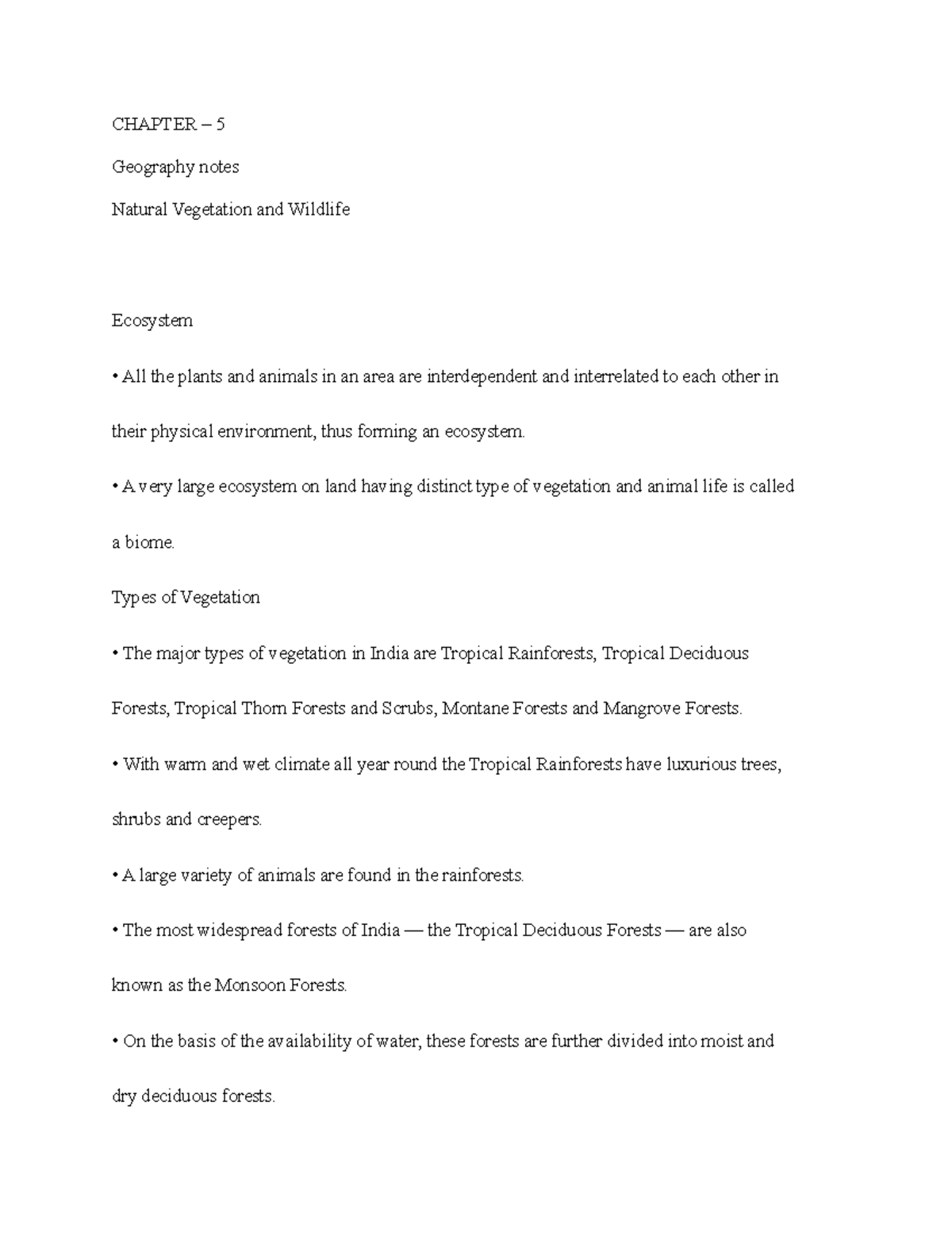 Chapter – 5 Geography Notes 2 - CHAPTER – 5 Geography notes Natural ...