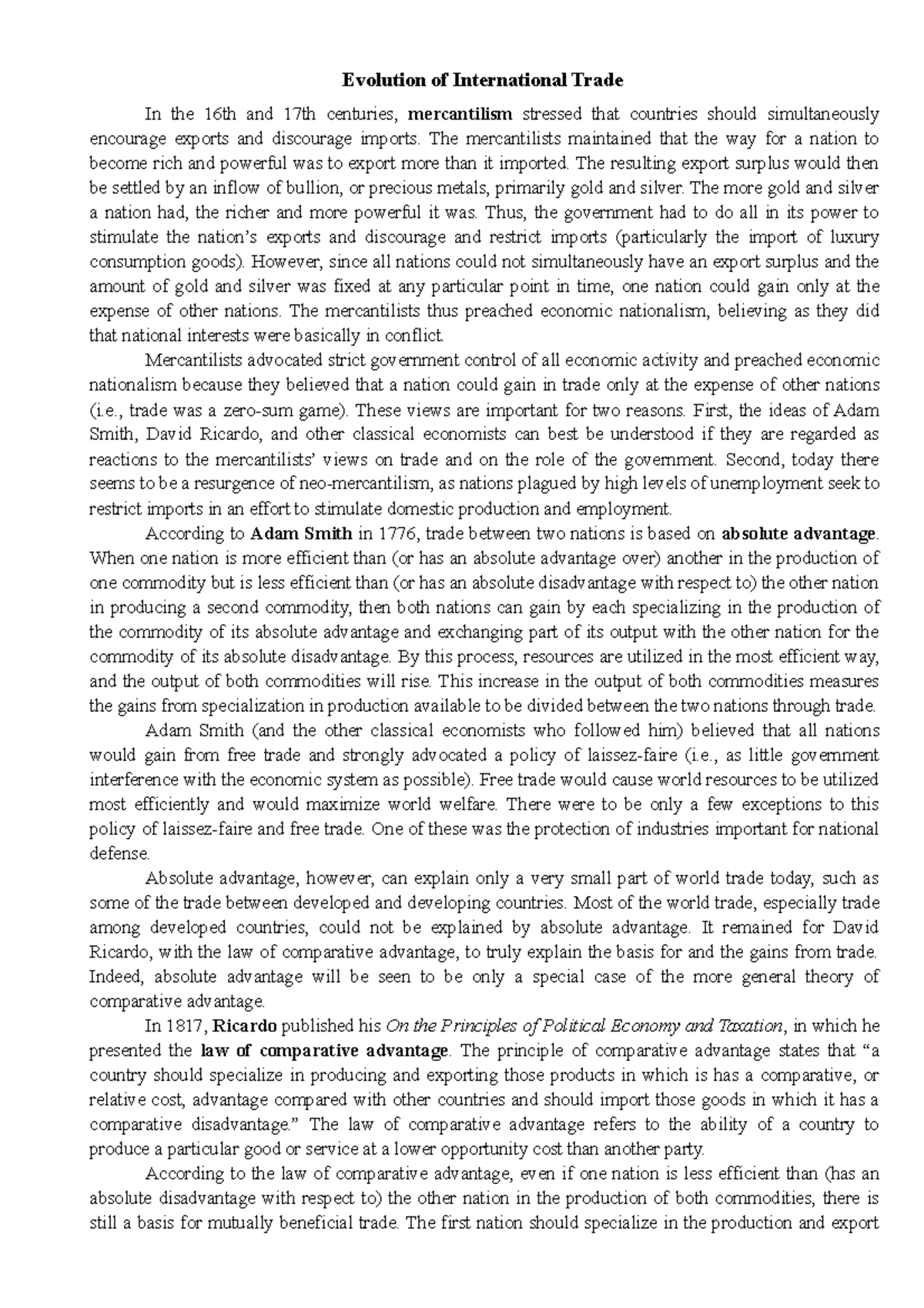 Evolution of Internal Trade - Evolution of International Trade In the ...