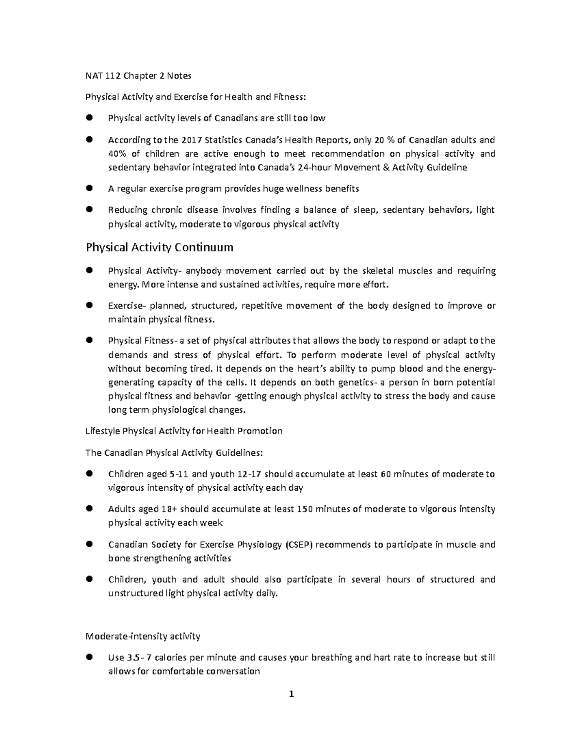 NAT 112 Chapter 2 Note - NAT 112 Chapter 2 Notes Physical Activity and ...