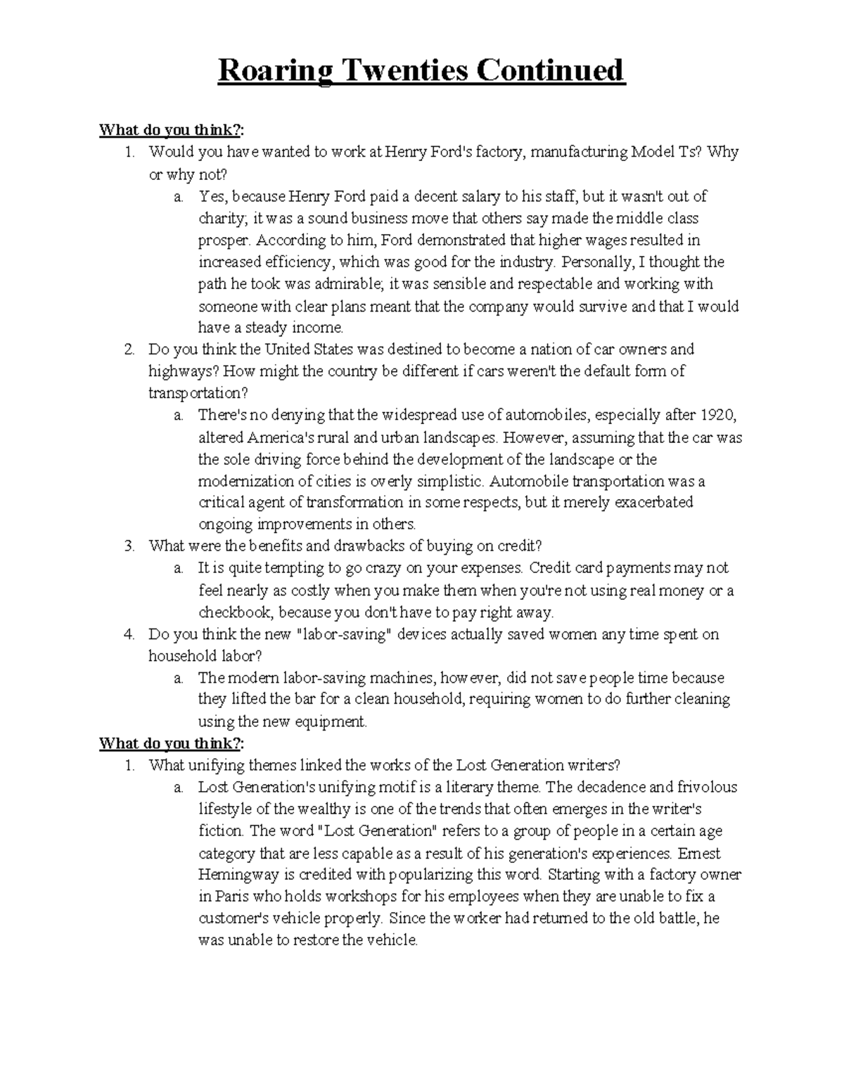 Roaring Twenties - Short summary of chapter section - Roaring Twenties ...