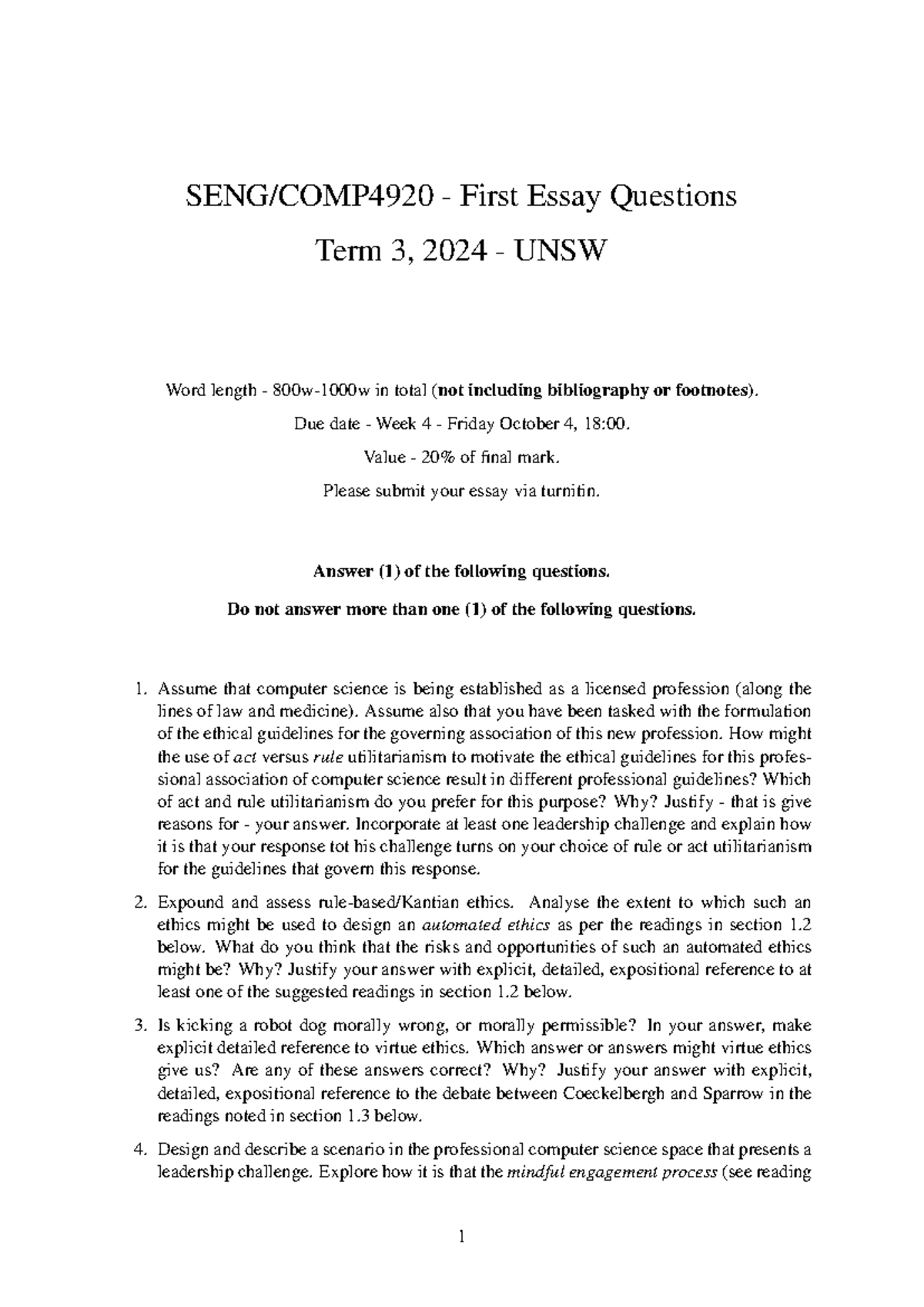 4920 1st essay qs 24T3 - SENG/COMP4920 - First Essay Questions Term 3 ...