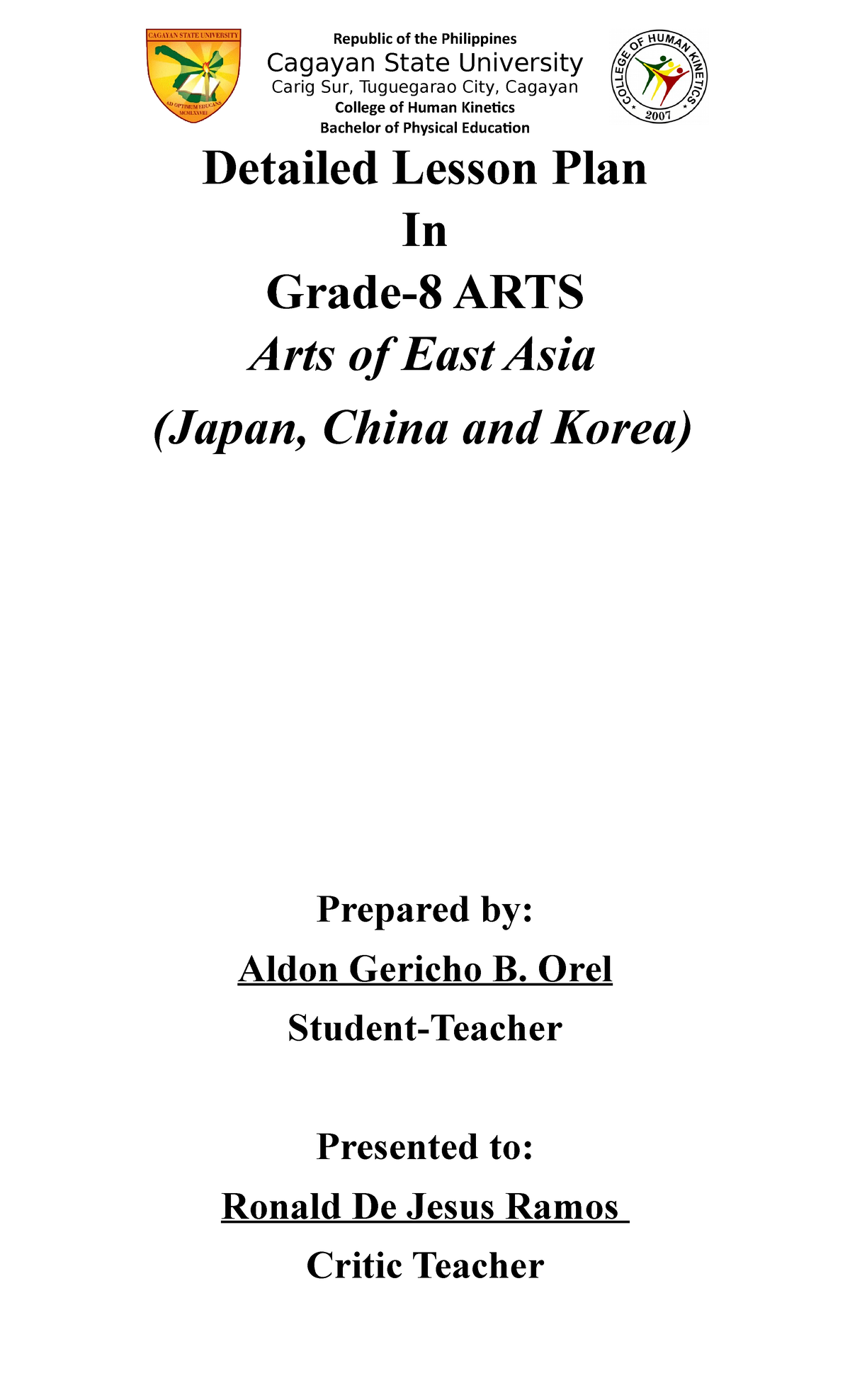 ARTS 8- EAST ASIA - Lesson plan ARTS - Republic of the Philippines ...