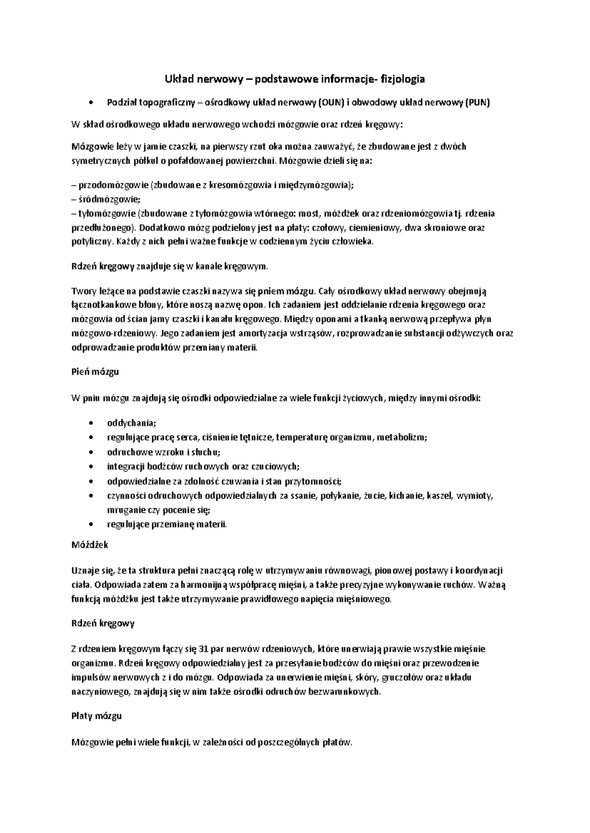 Układ nerwowy – podstawowe informacje - Mózgowie dzieli się na ...
