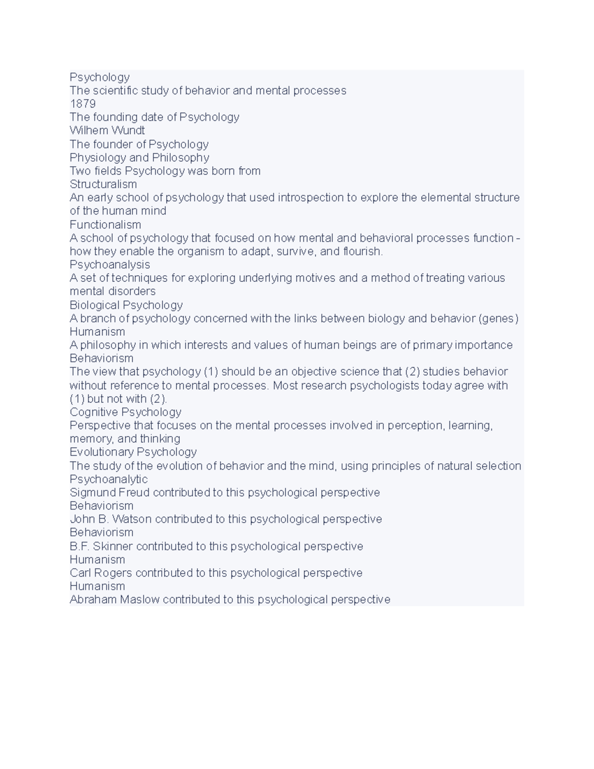 Doc 14 - practice - Psychology The scientific study of behavior and ...