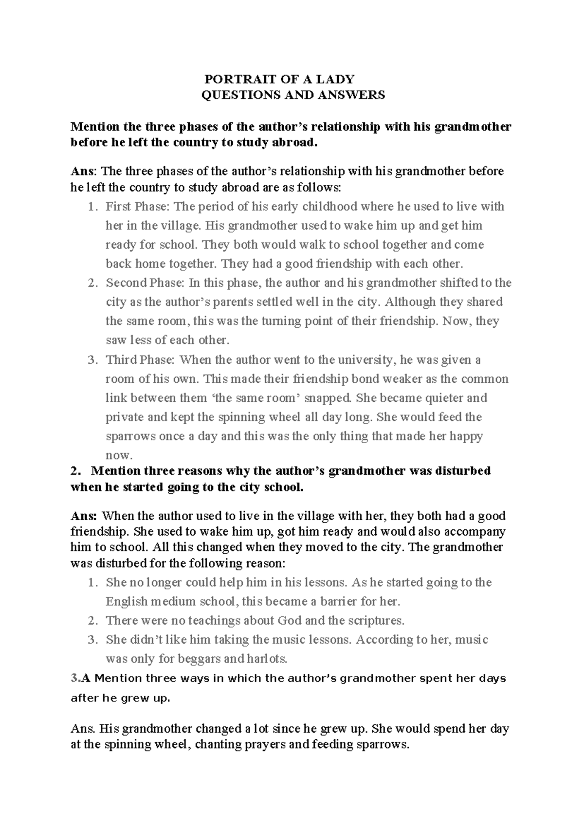 THE Portrait OF A LADY - imp questions - PORTRAIT OF A LADY QUESTIONS ...