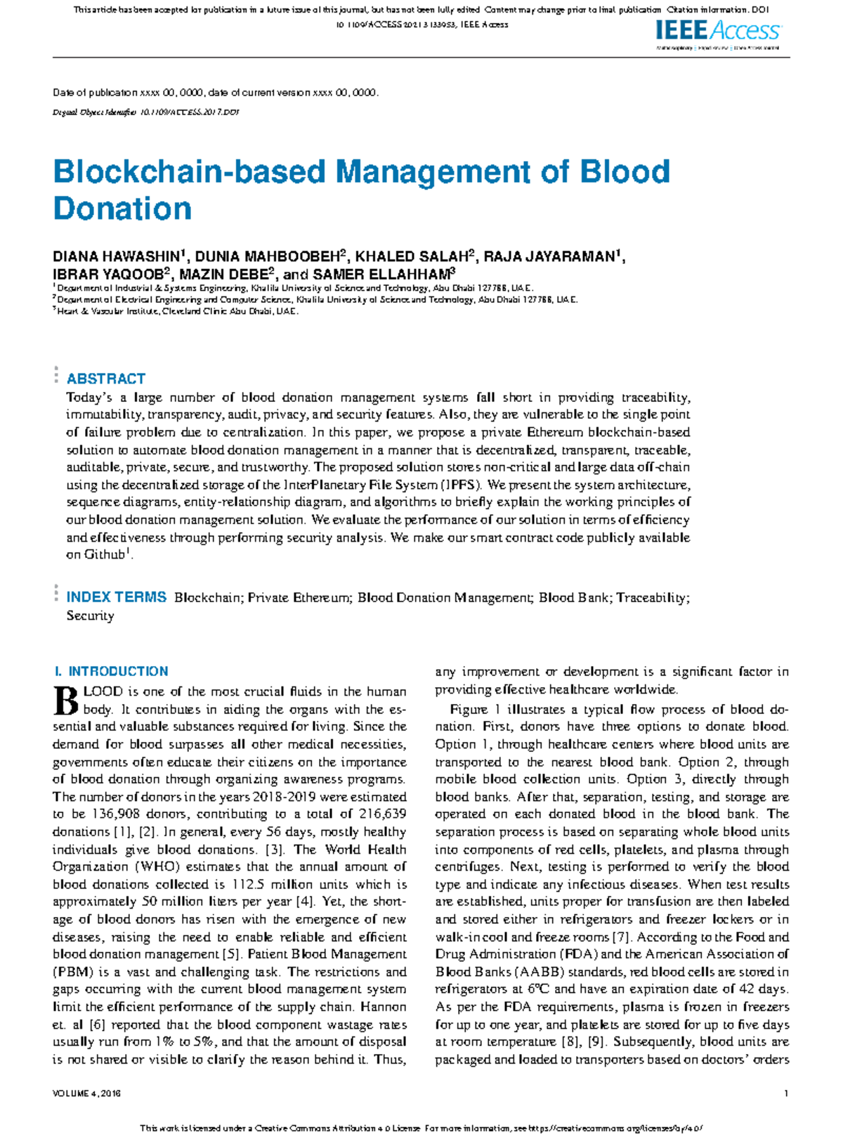 Blockchain-Based Management of Blood Donation - 10.1109/ACCESS.2021 ...