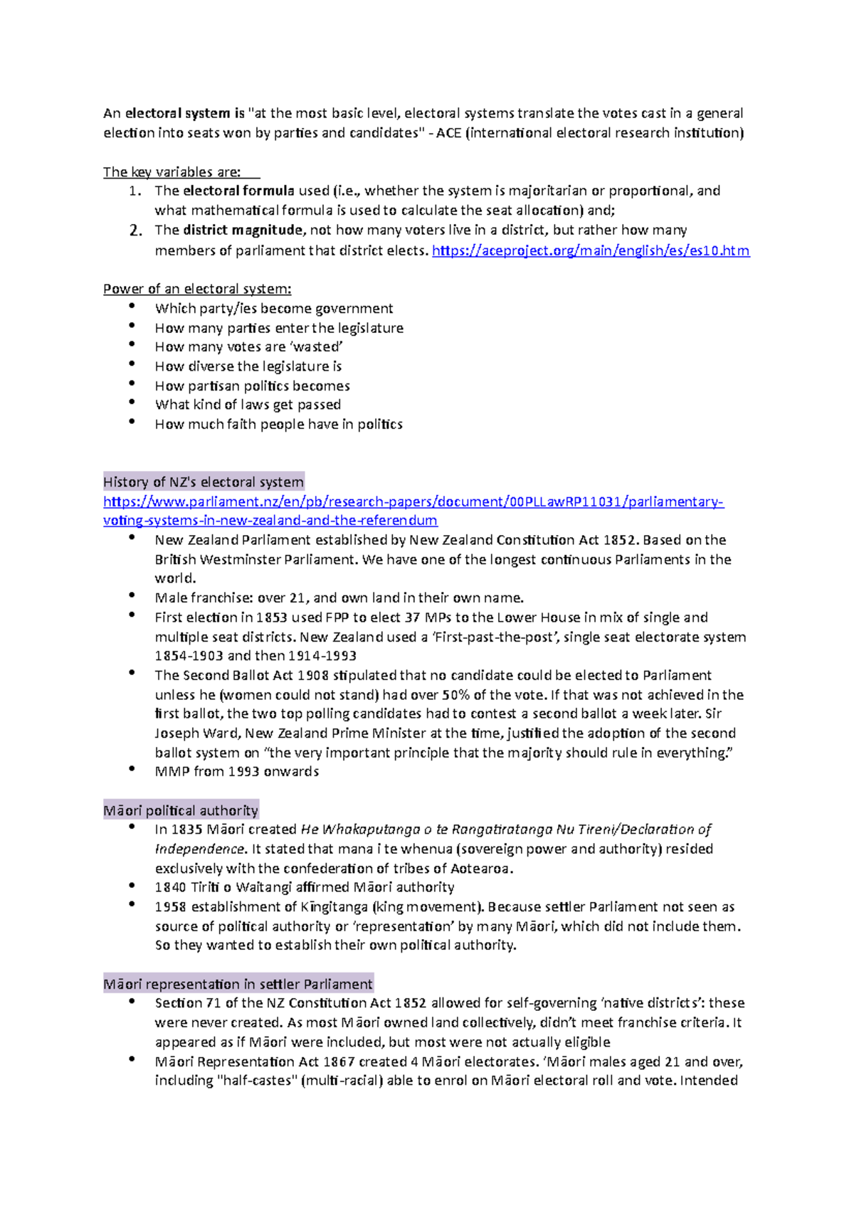 POLS111 electoral system notes - An electoral system is "at the most ...