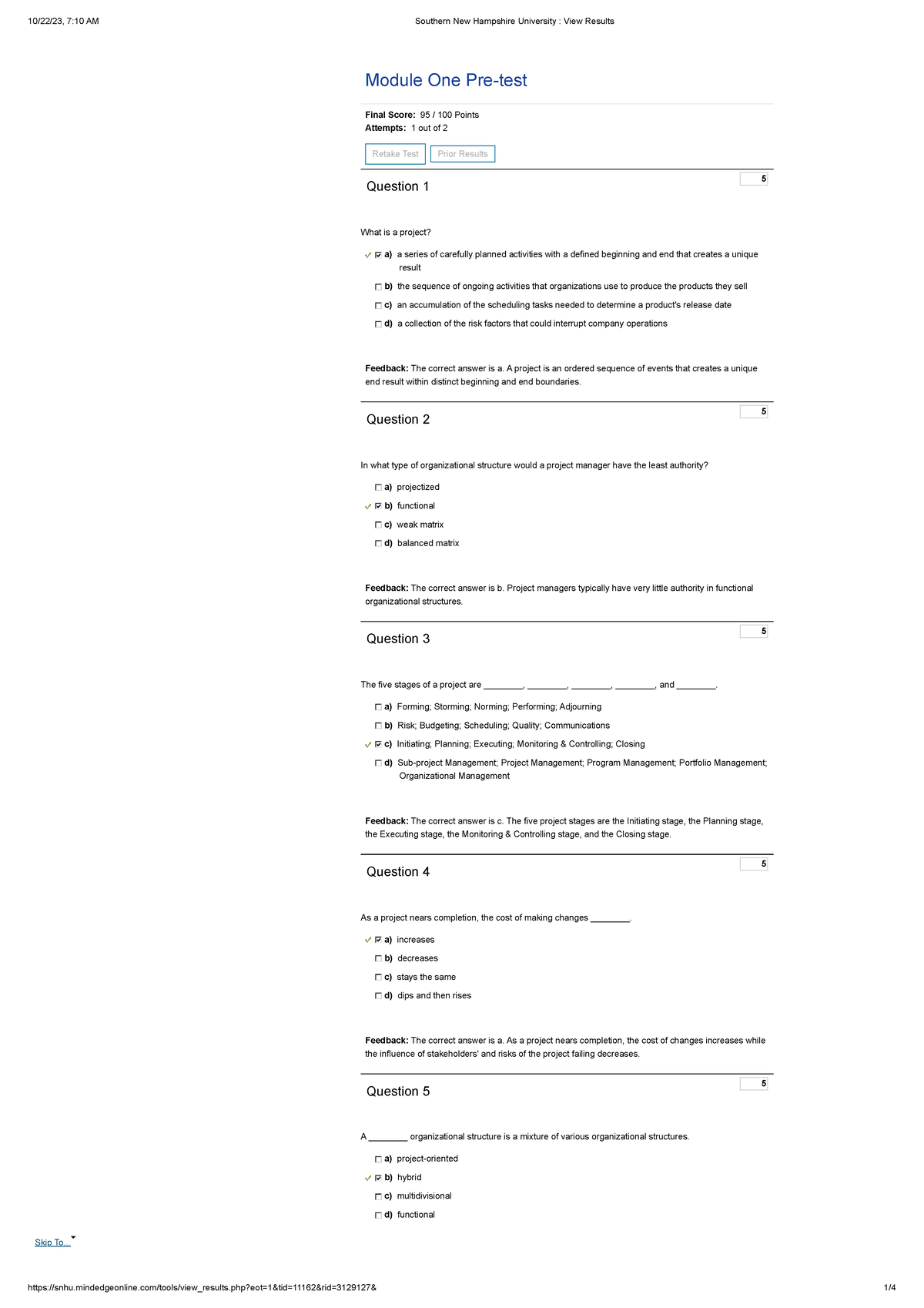 Week 1 pre test - Week 1 assignment - 5 5 5 5 5 Module One Pre-test ...