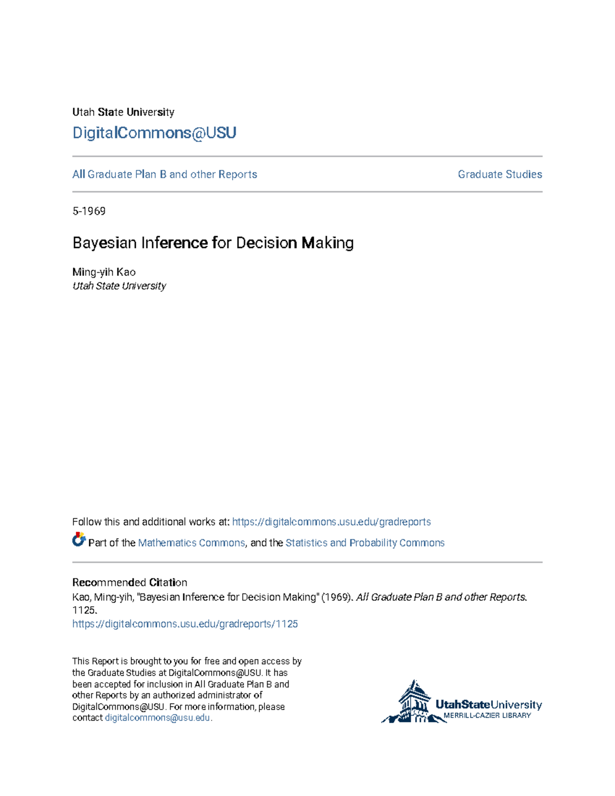 Bayesian Inference for Decision Making - Utah State UniversityUtah State University - Studocu