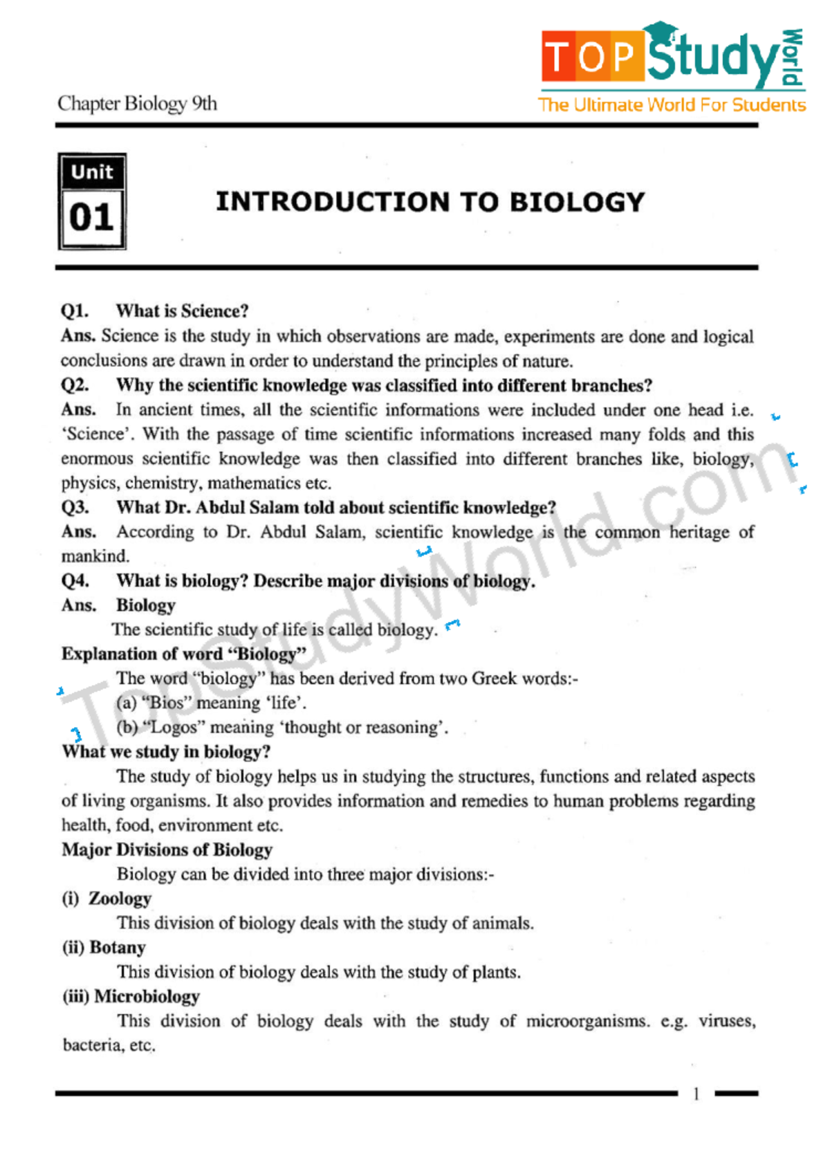 Chapter 1 Introduction TO Biology - EBIO259 - Studocu