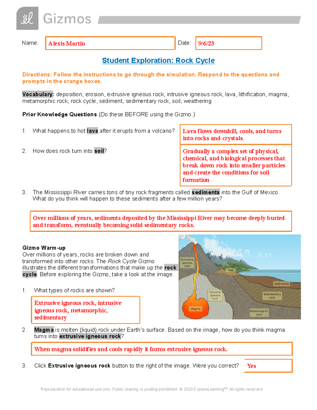 Copy of Rock Cycle SE - Name: Alexis Martin Date: 9/6/ Student ...