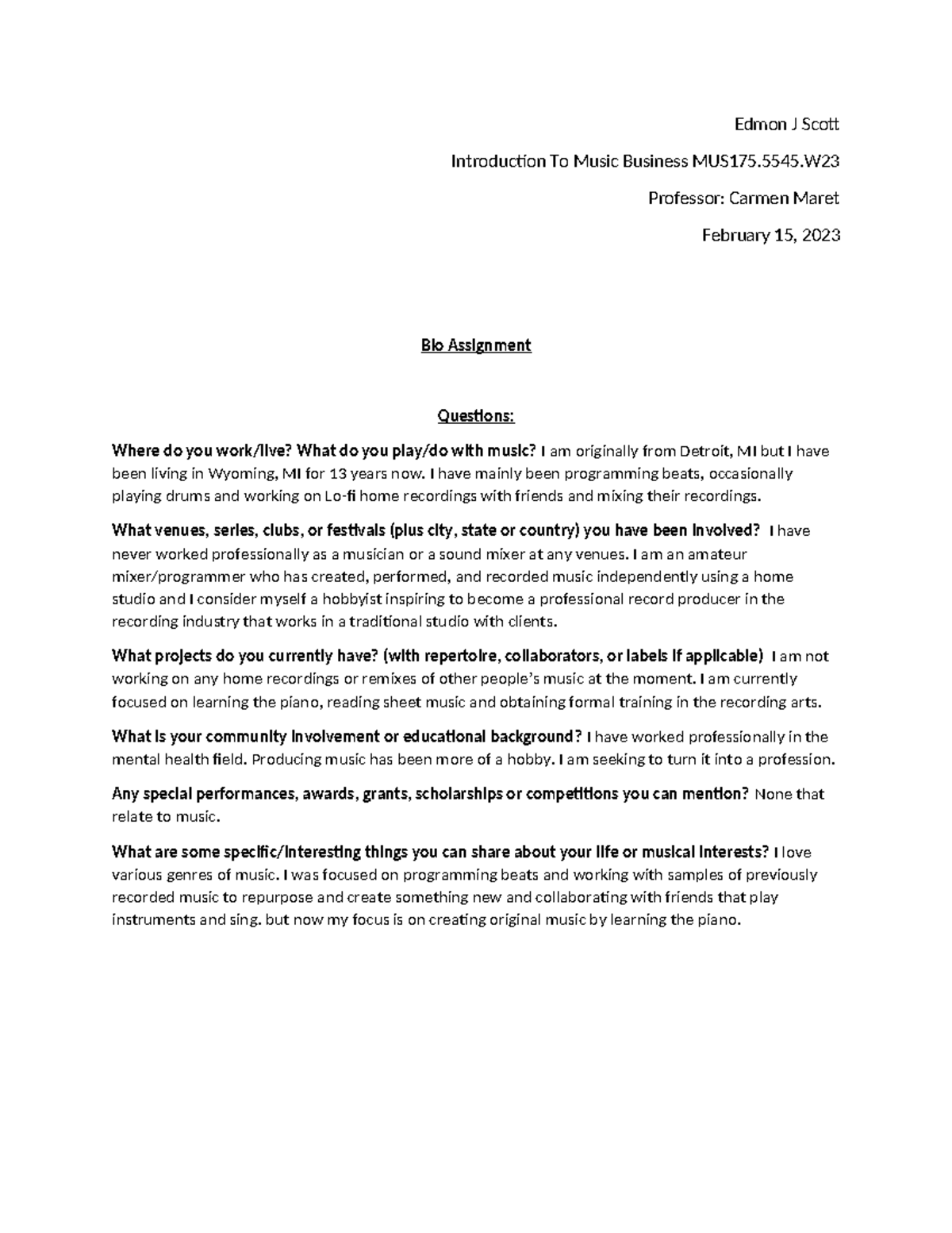 MUS 175 Assignment 5 - 5555 - Edmon J Scott Introduction To Music ...