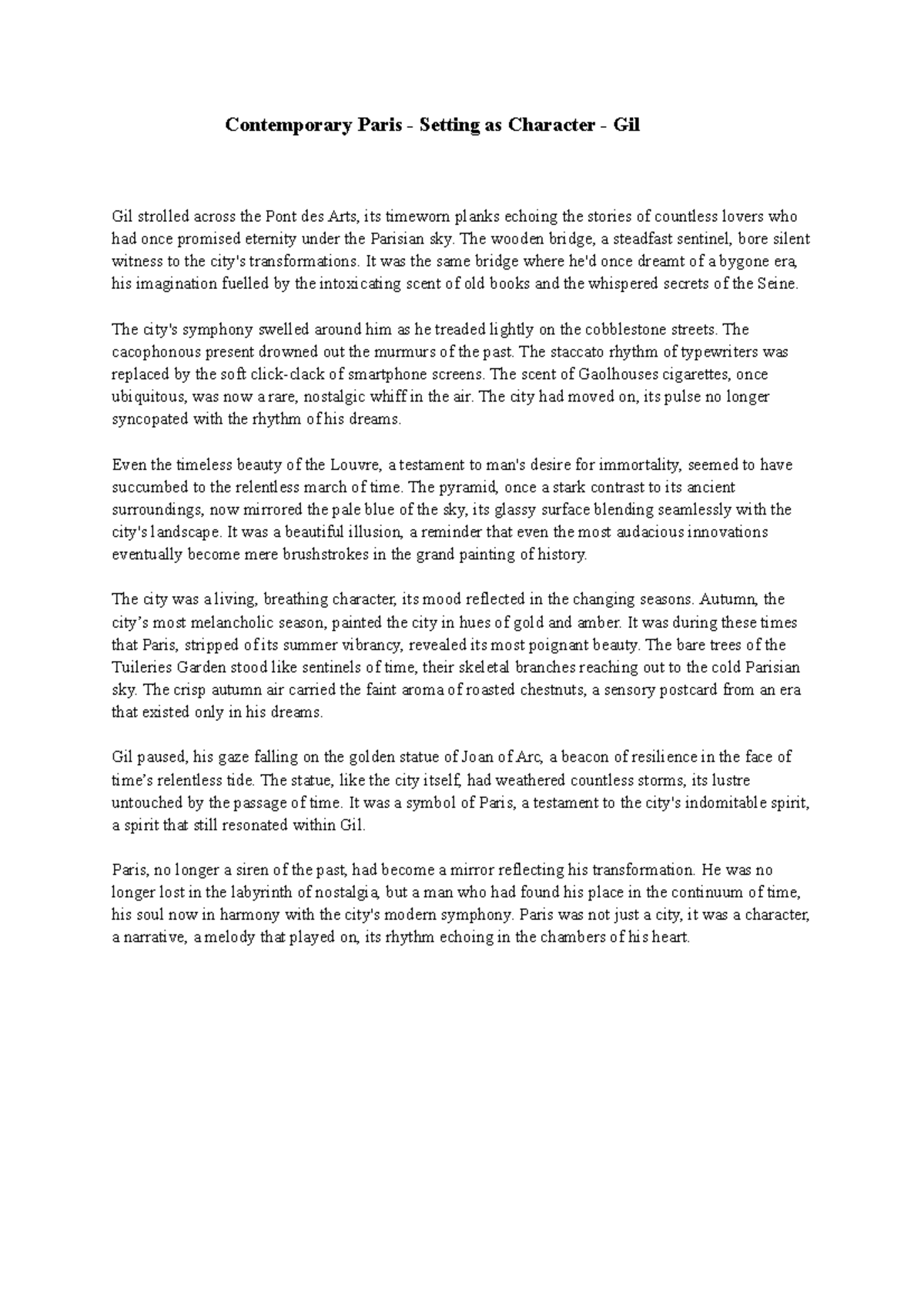 ENG EXT 1 Coursework - Midnight in Paris, character setting as Gil ...