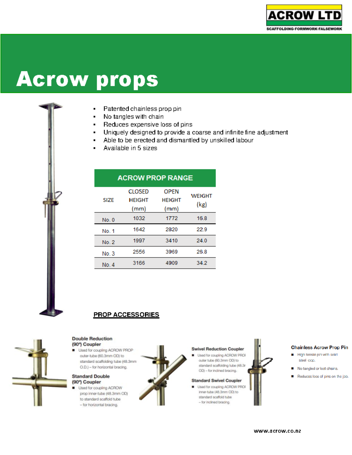 Acrow-Prop-Guide - Propy - acrow.co Patented chainless prop pin No ...
