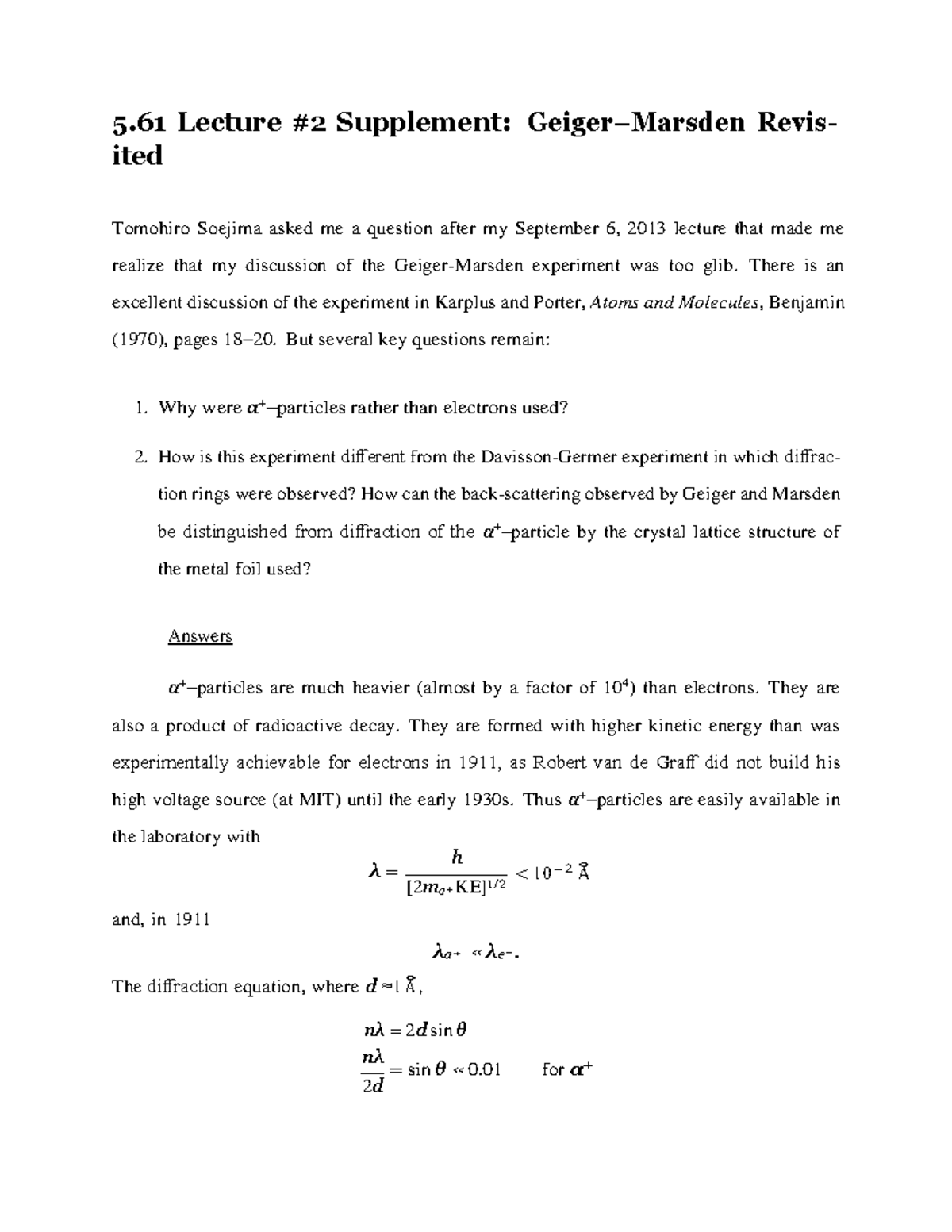 Geiger- Marsden Revisted - 5 Lecture #2 Supplement: Geiger–Marsden ...