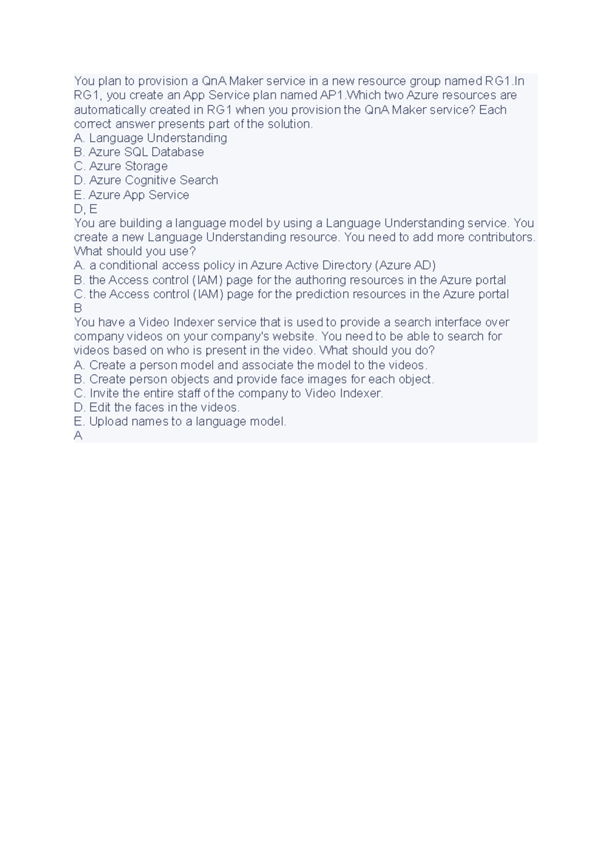 AI-102 02 - adfasd - You plan to provision a QnA Maker service in a new ...