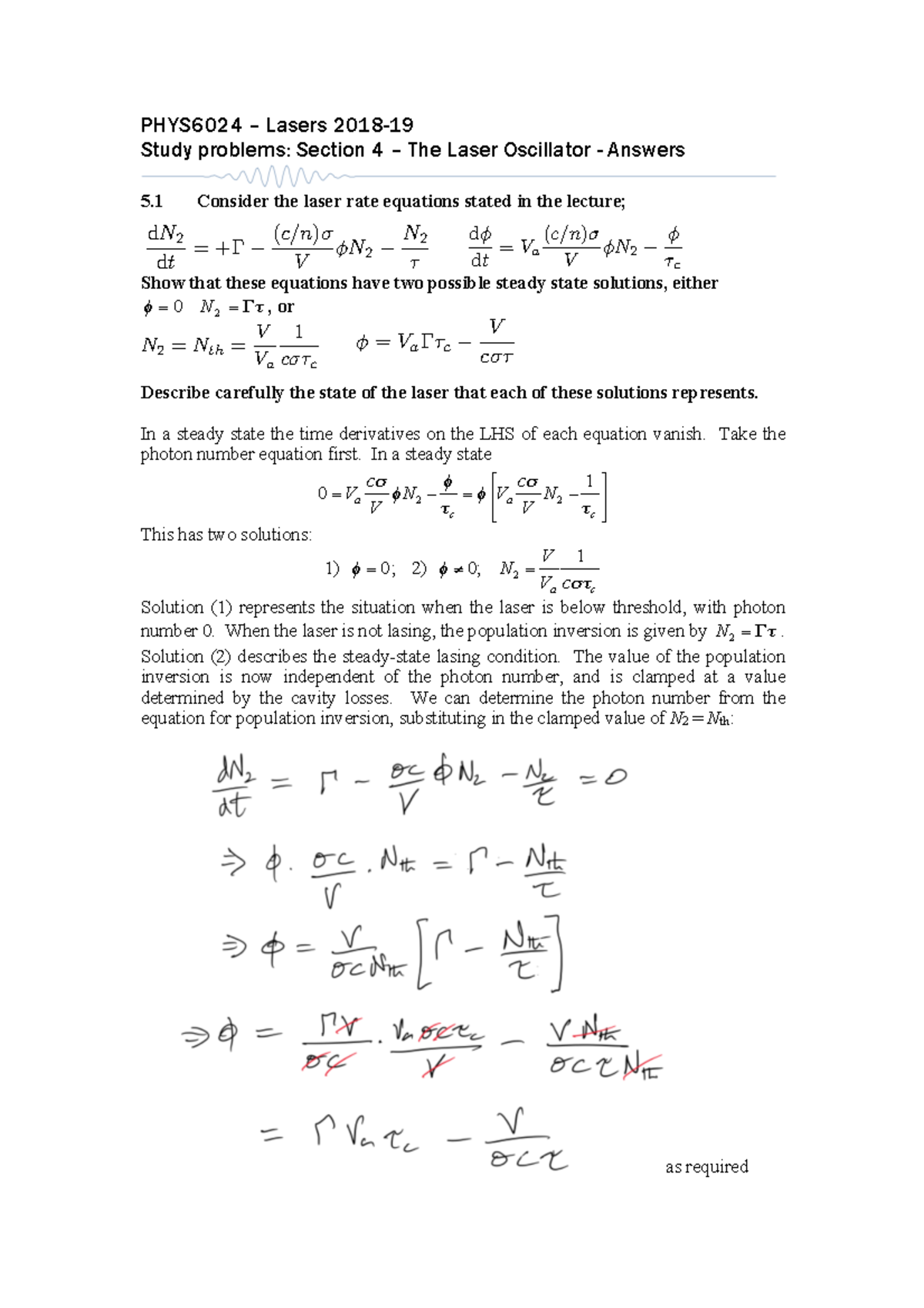 PS4 solutions 1819 - Laser Class - PHYS6024 Lasers Study problems ...
