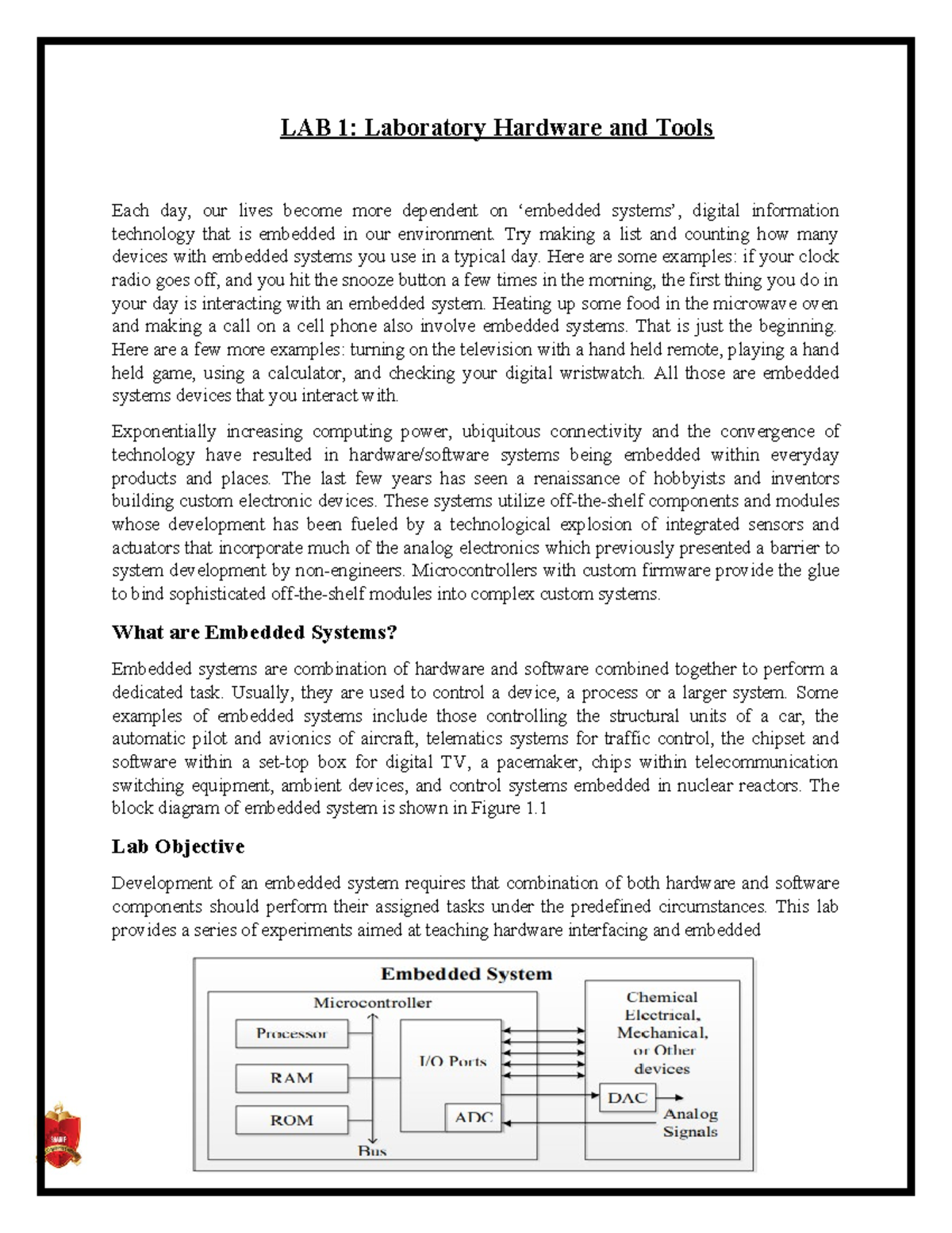 Microprocessor LAB manuals-1 - LAB 1: Laboratory Hardware and Tools Each day, our lives become ...