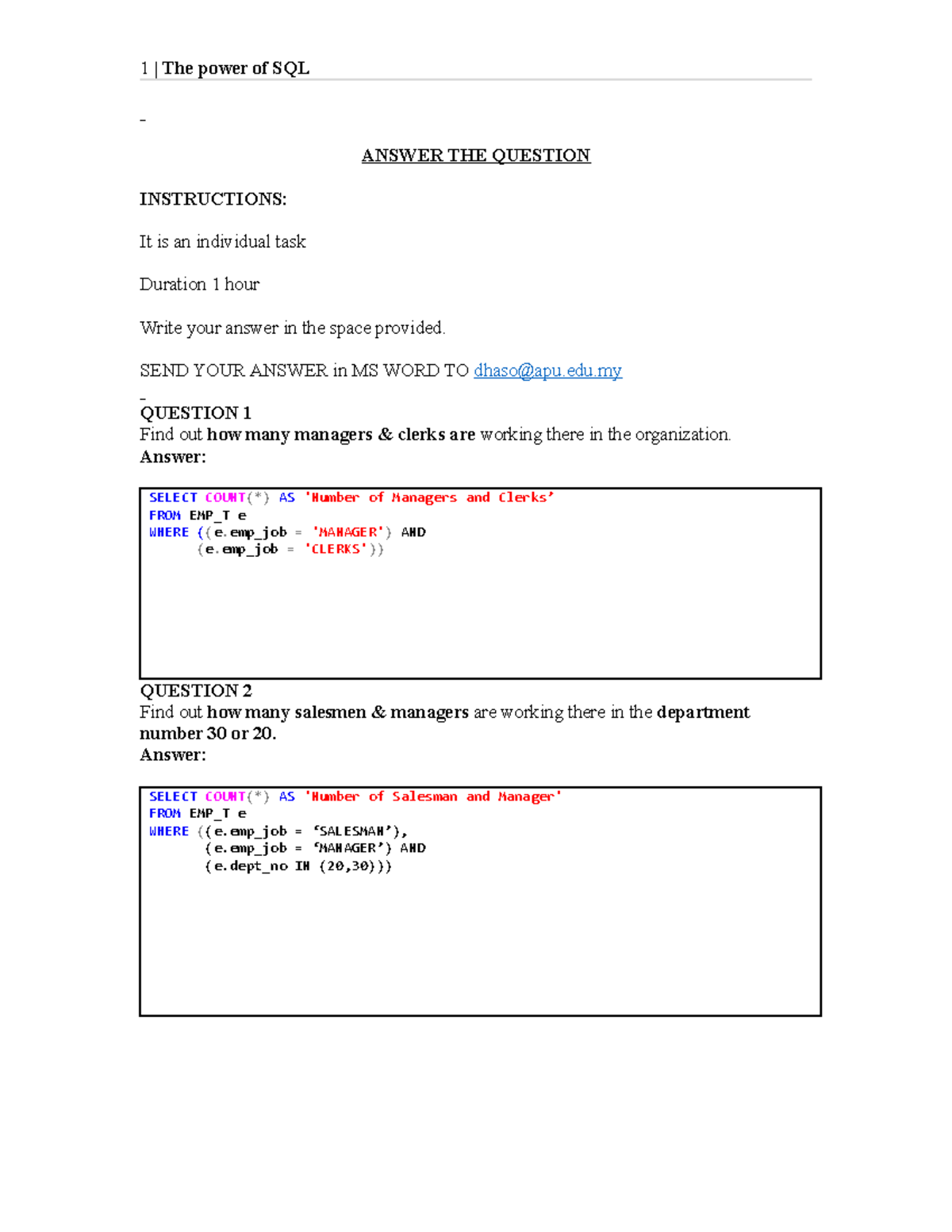 Tutorial Session THU 6 OCT 2022 - 1 | The power of SQL ANSWER THE ...