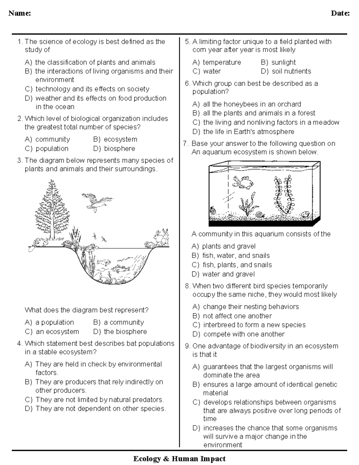 Ecology & Human Impact - .... - Name: Date: Ecology & Human Impact A ...