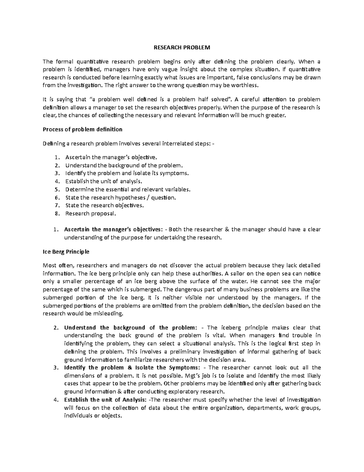 Research Problem Process of problem definition - Ice Berg Principle ...