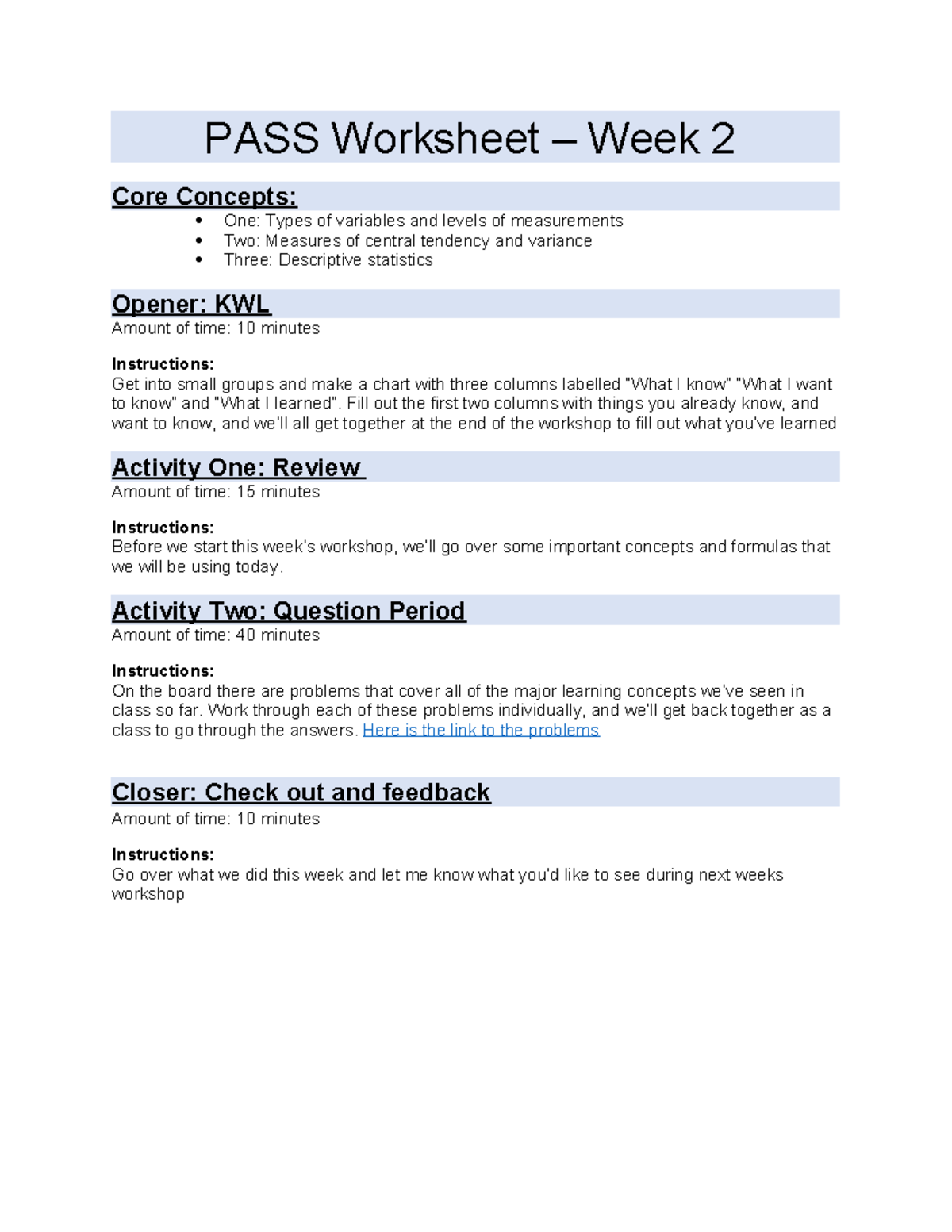 STAT 2601 DE - Week 2 - . .. - PASS Worksheet – Week - Studocu