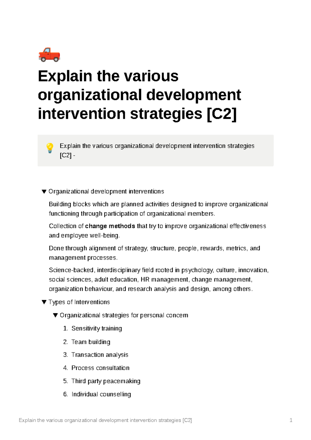 Explain the various organizational development intervention strategies ...