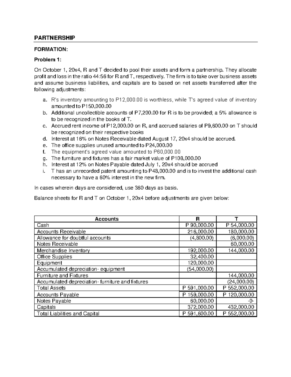 Partnership Formation and Operation - PARTNERSHIP FORMATION: Problem 1 ...