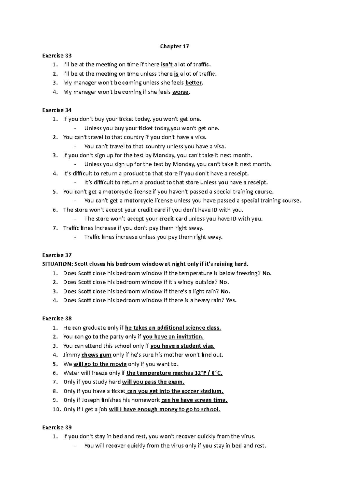 Grammar Chapter 17 Exercises 33-42 - Chapter 17 Exercise 33 I'll be at ...