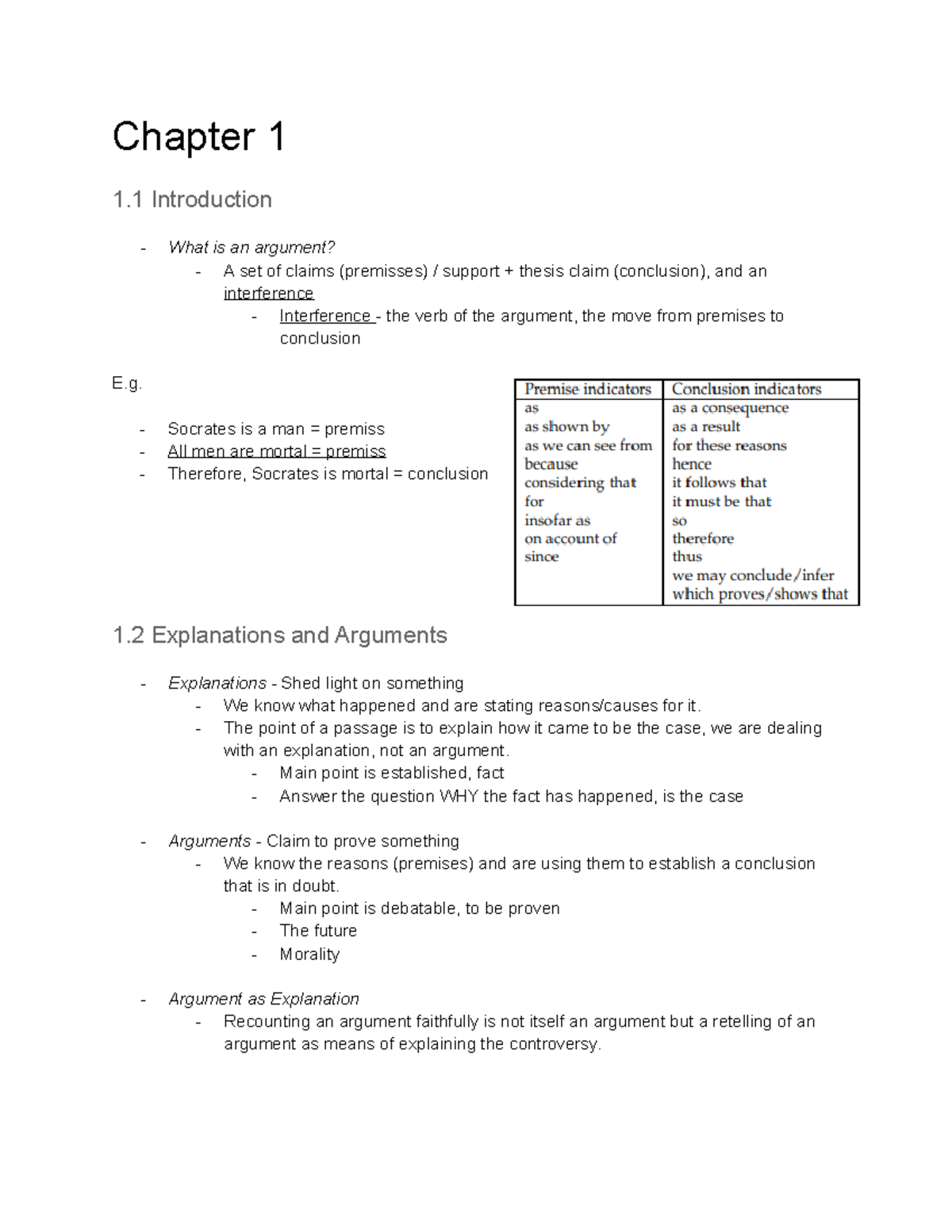 Philosophy Ideas And Arguments Notes Chapter 1 1 Introduction What Is An Argument A Set