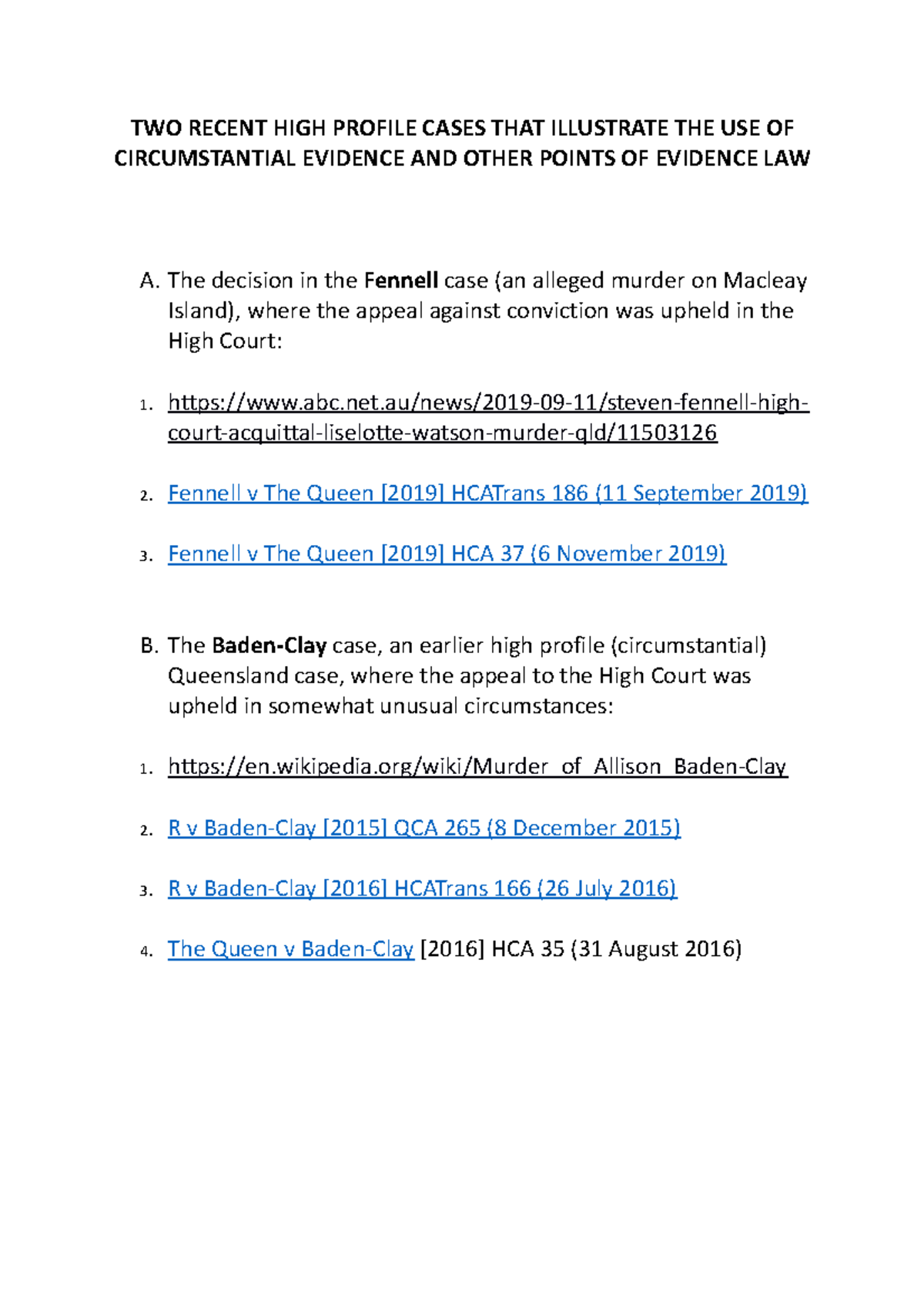 Background Reading ON TWO Recent HIGH Profile Cases - Relevance AND ...