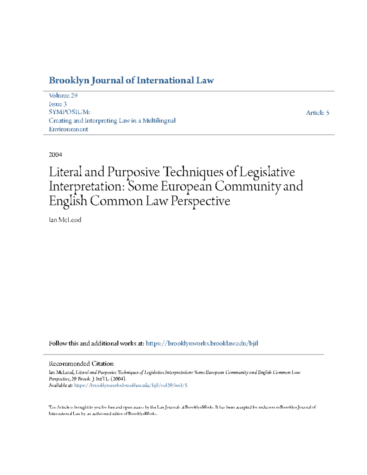 Literal and Purposive Techniques of Legislative Interpretation ...