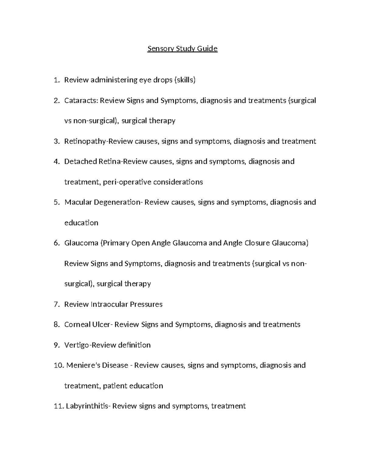Sensory Study Guide - Sensory Study Guide Review administering eye ...