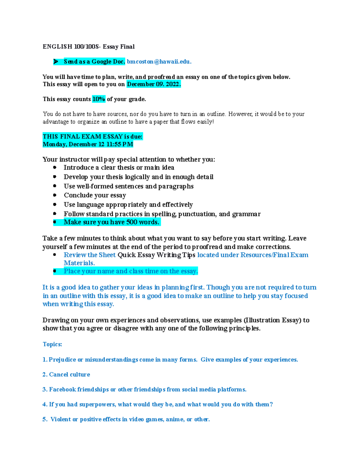 ENG100 AND ENG100S , Writing, Essay Final, Revised 12 - ENGLISH 100 ...