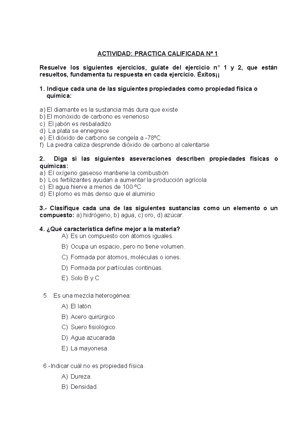 Practica Calificada N°1 - ACTIVIDAD: PRACTICA CALIFICADA Nº 1 Resuelve ...