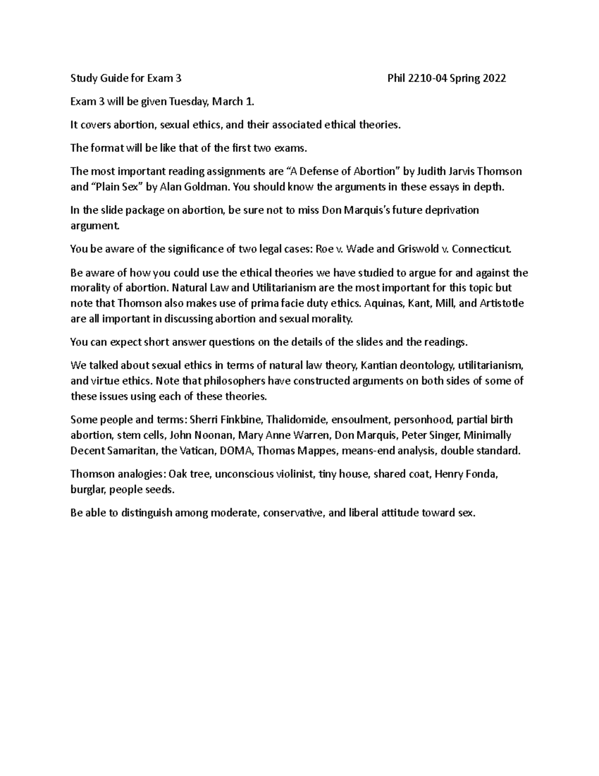 2210 study guide exam 3 spring 2022 - Study Guide for Exam 3 Phil 2210 ...